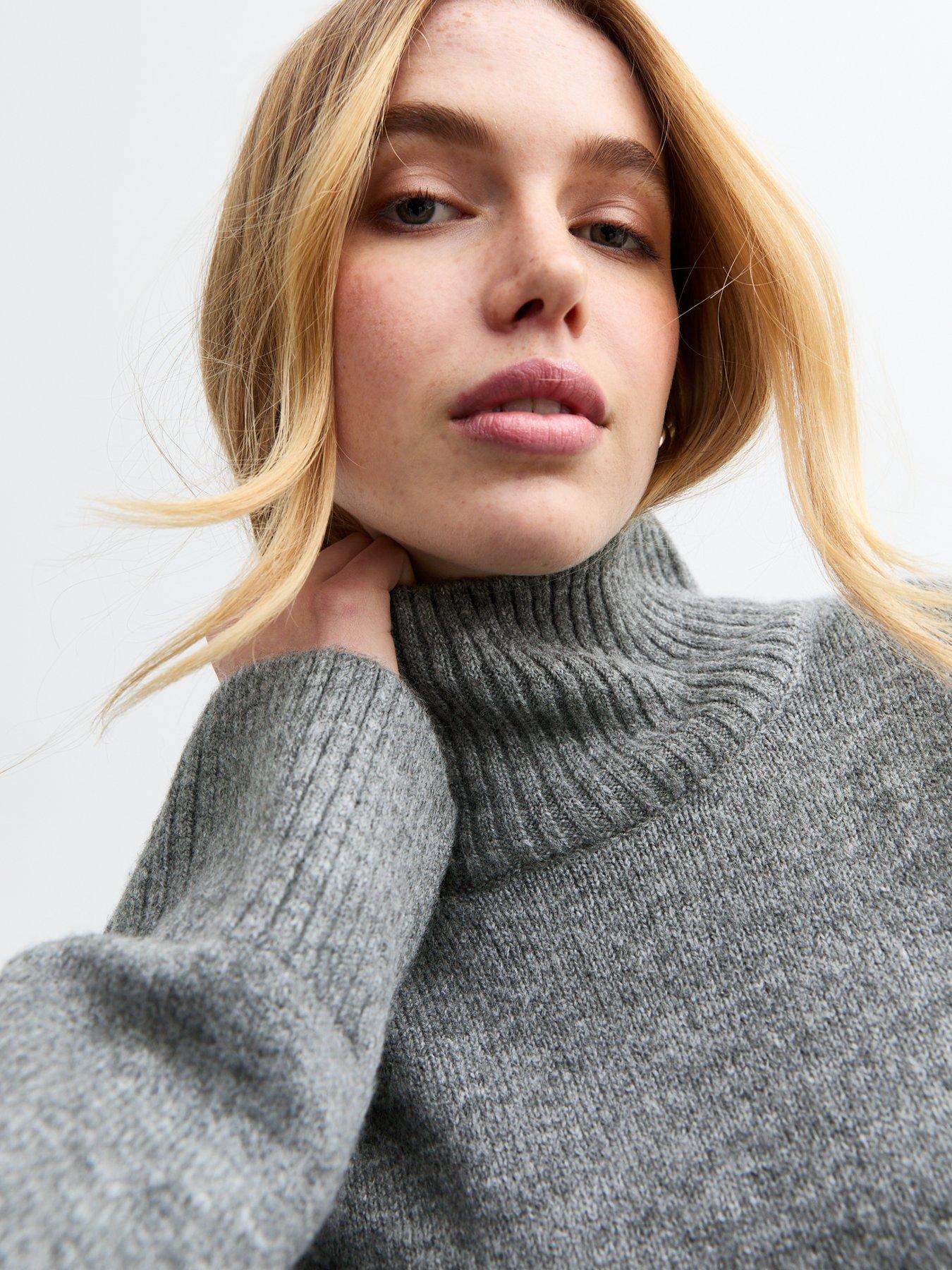 New Look Knit Stand Collar Oversized Jumper - Grey | Very