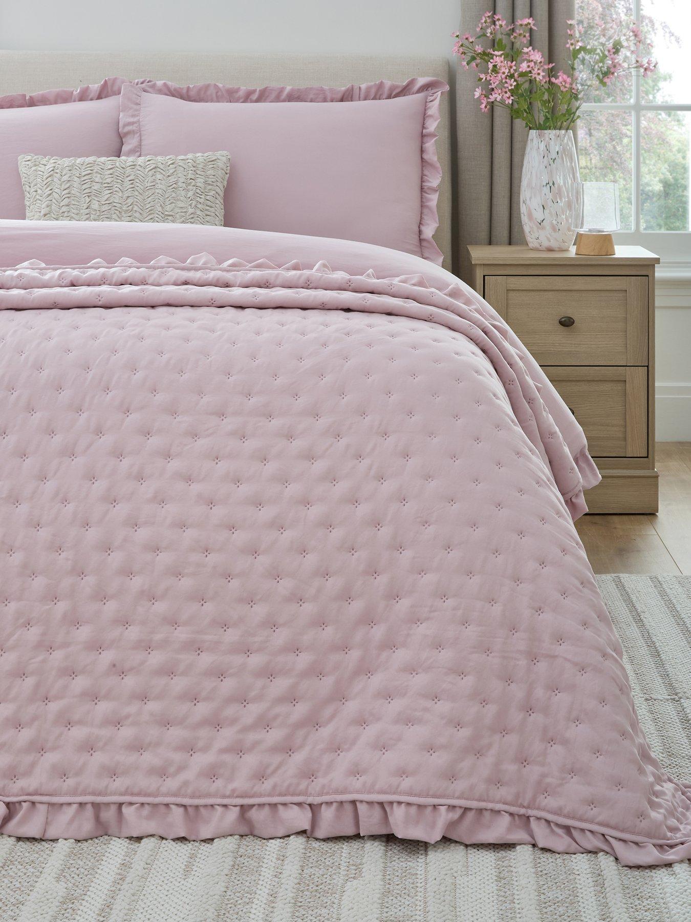 Very Home Ruffle Edge Pinsonic Bedspread Throw - Pink | Very