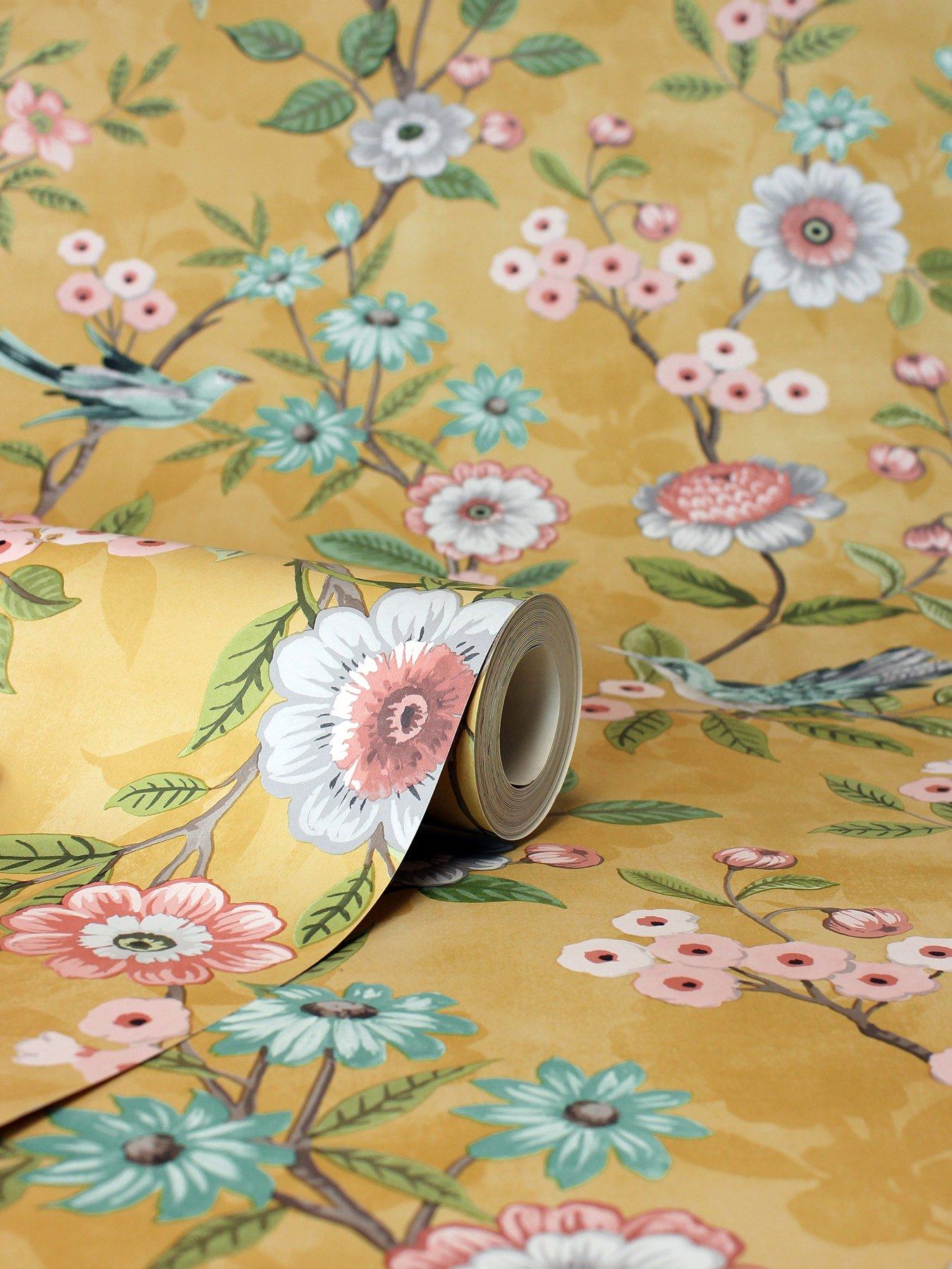 Fine Decor Eleanor Floral Wallpaper in Yellow Very