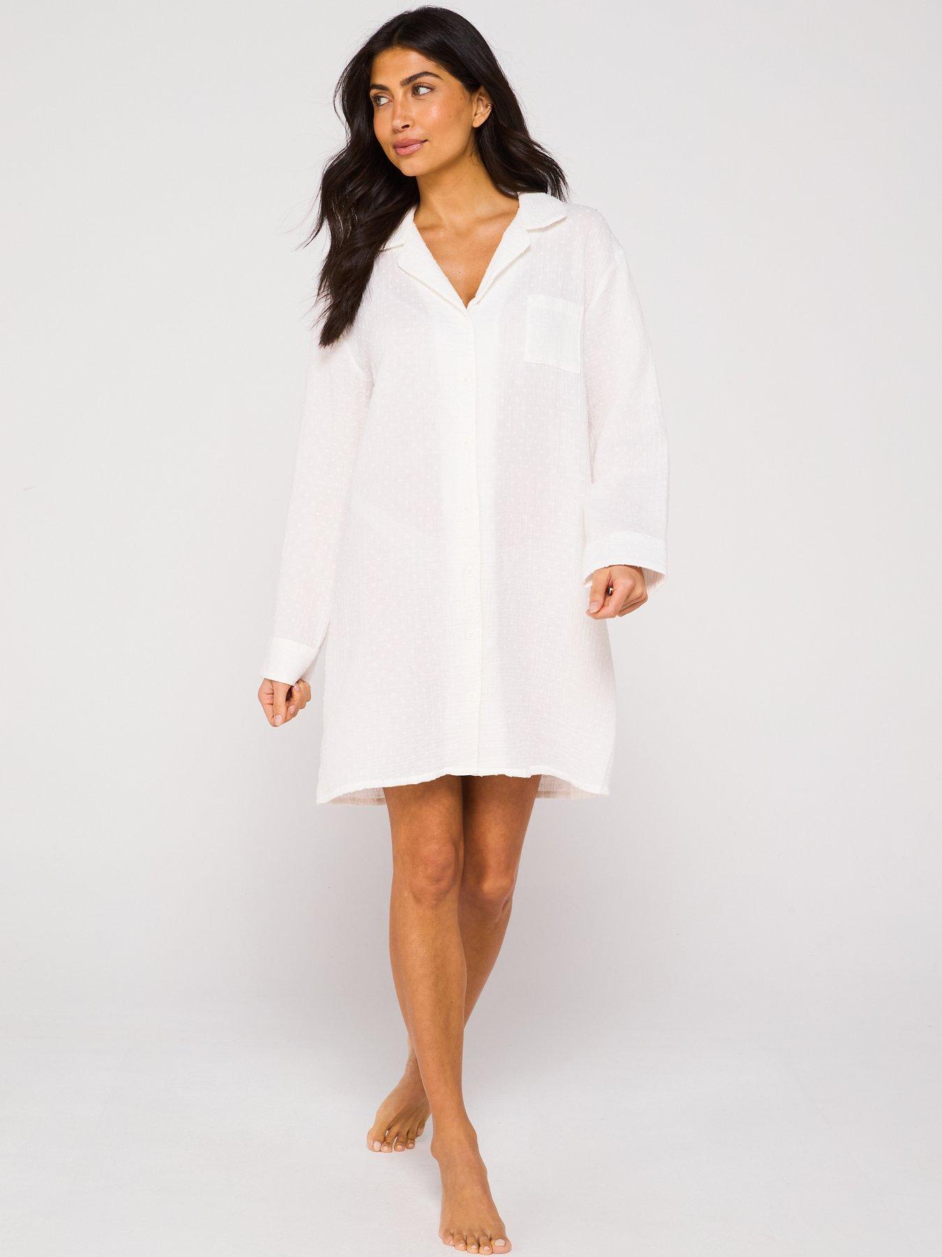 V by Very Dobby Mesh Night Dress - White | Very