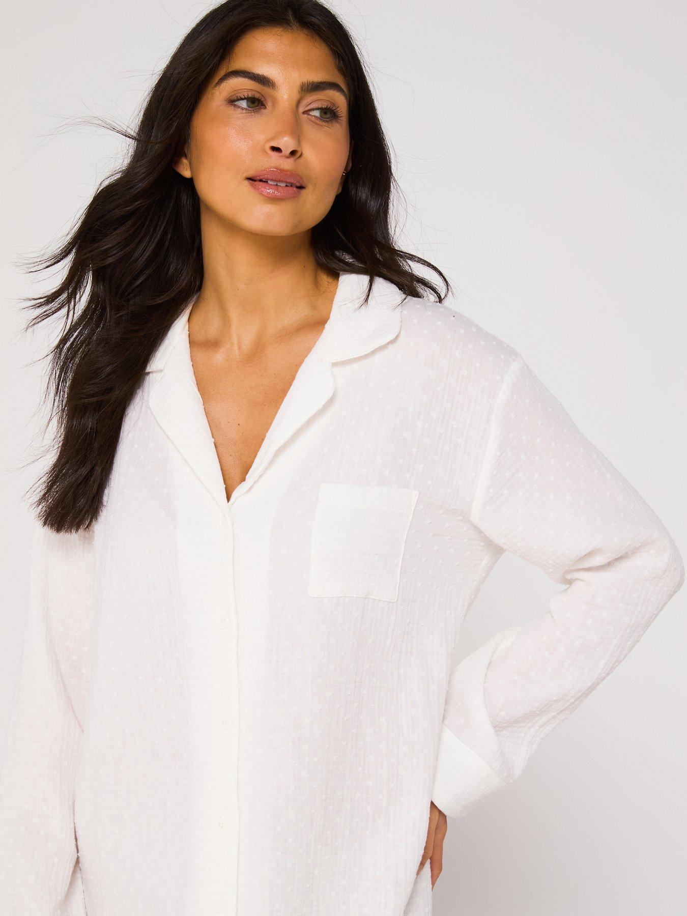 V by Very Dobby Mesh Night Dress - White | Very