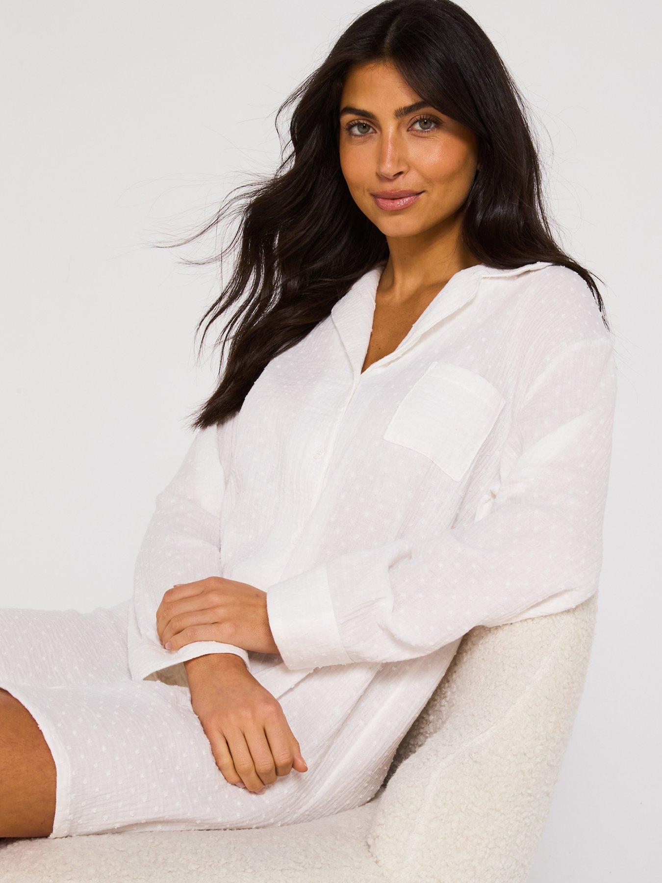 V by Very Dobby Mesh Night Dress - White | Very