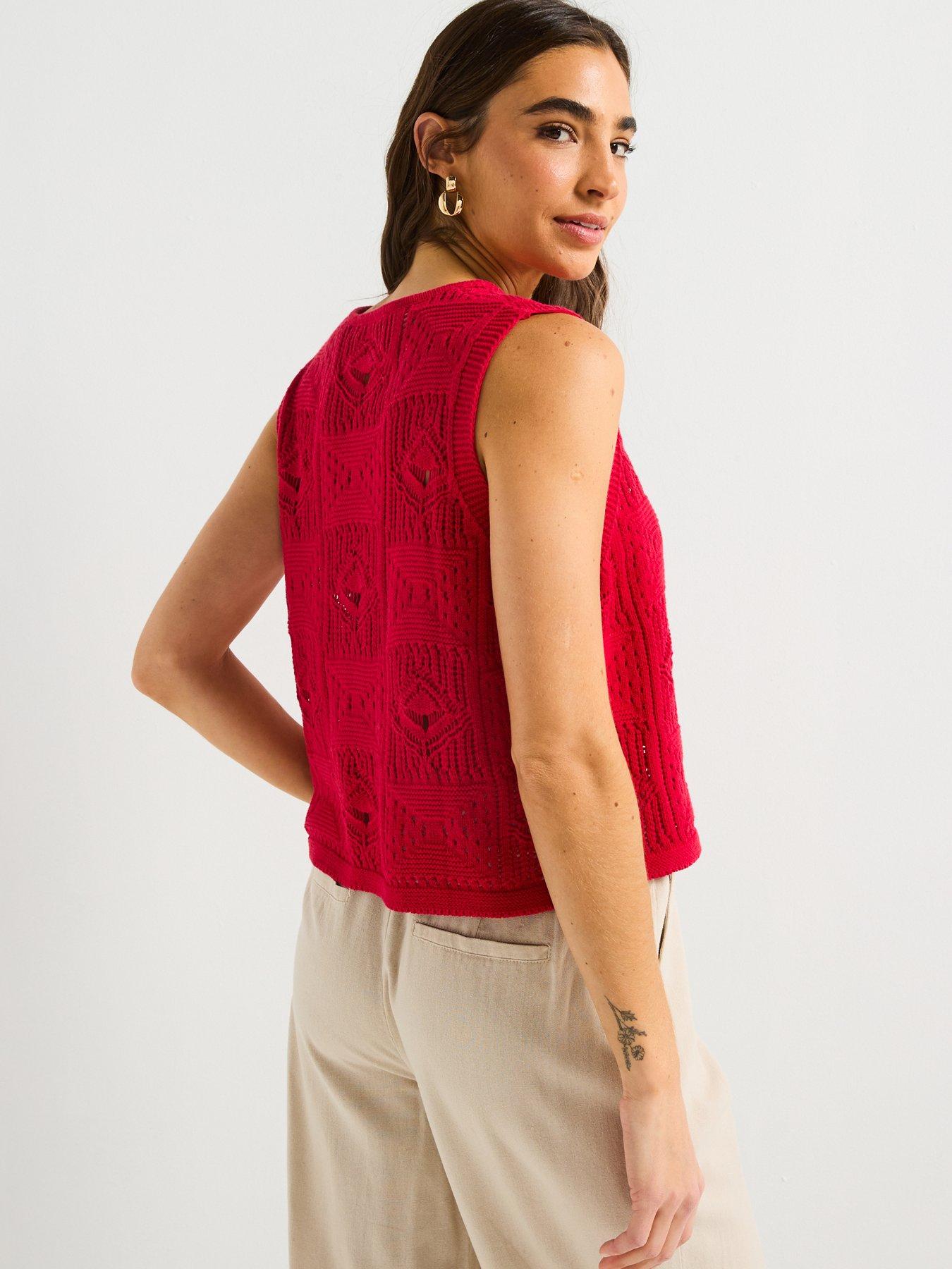 V by Very Cotton Rich Tie Front Textured Waistcoat - Red | Very