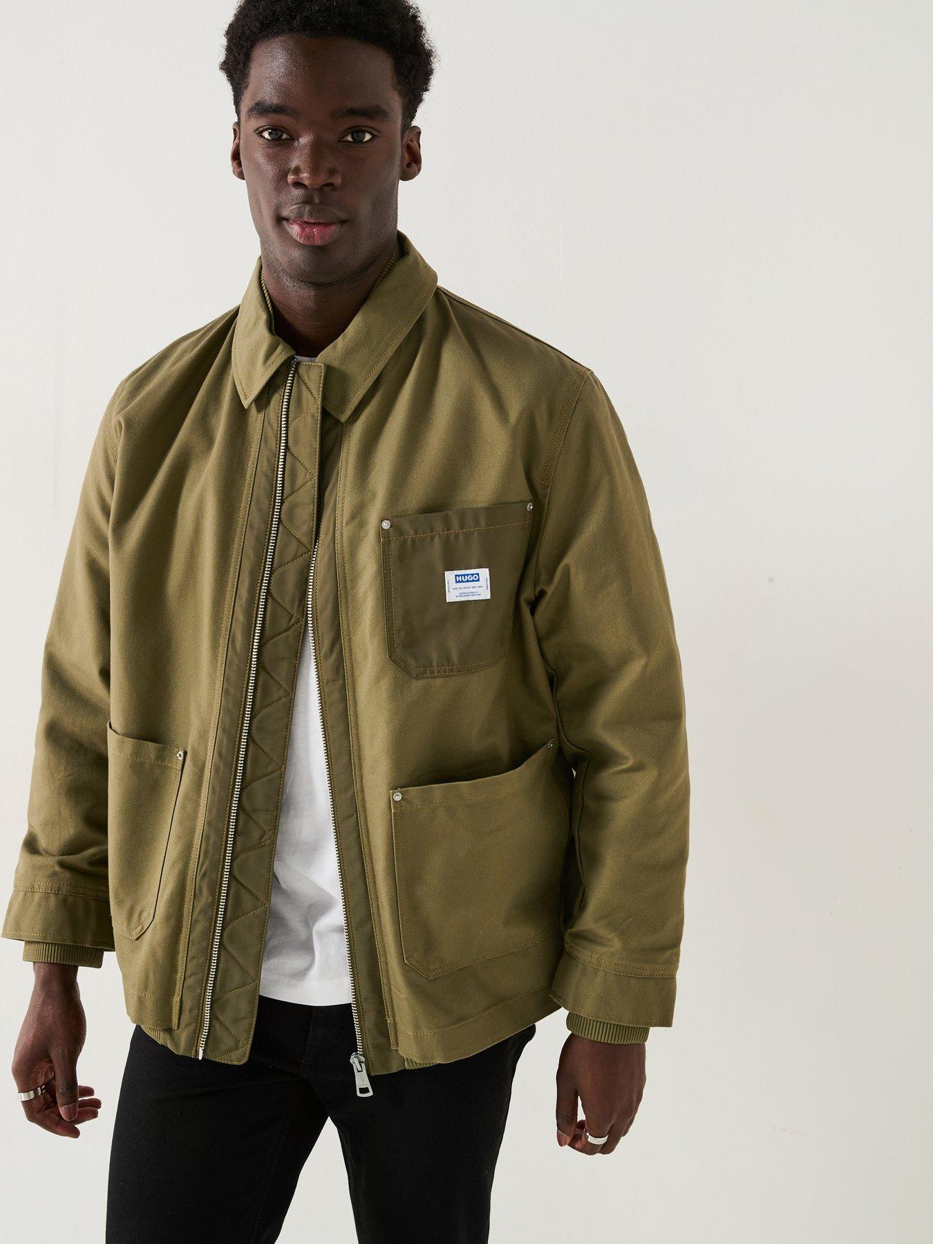 HUGO Boster2511 Slim Fit Patch Pocket Zip Thru Shacket - Khaki | Very