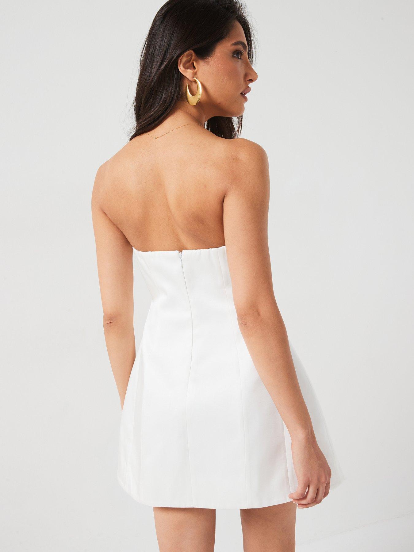 Six Stories Bandeau Satin A Line Mini Dress - White | Very