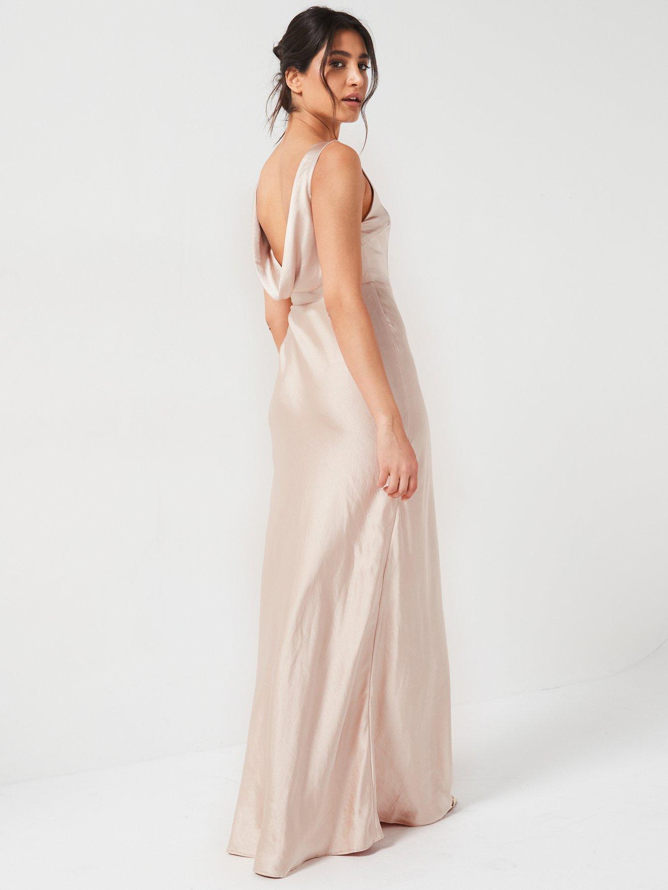 Six Stories Cowl Back Satin Bridesmaid Dress - Oyster | Very