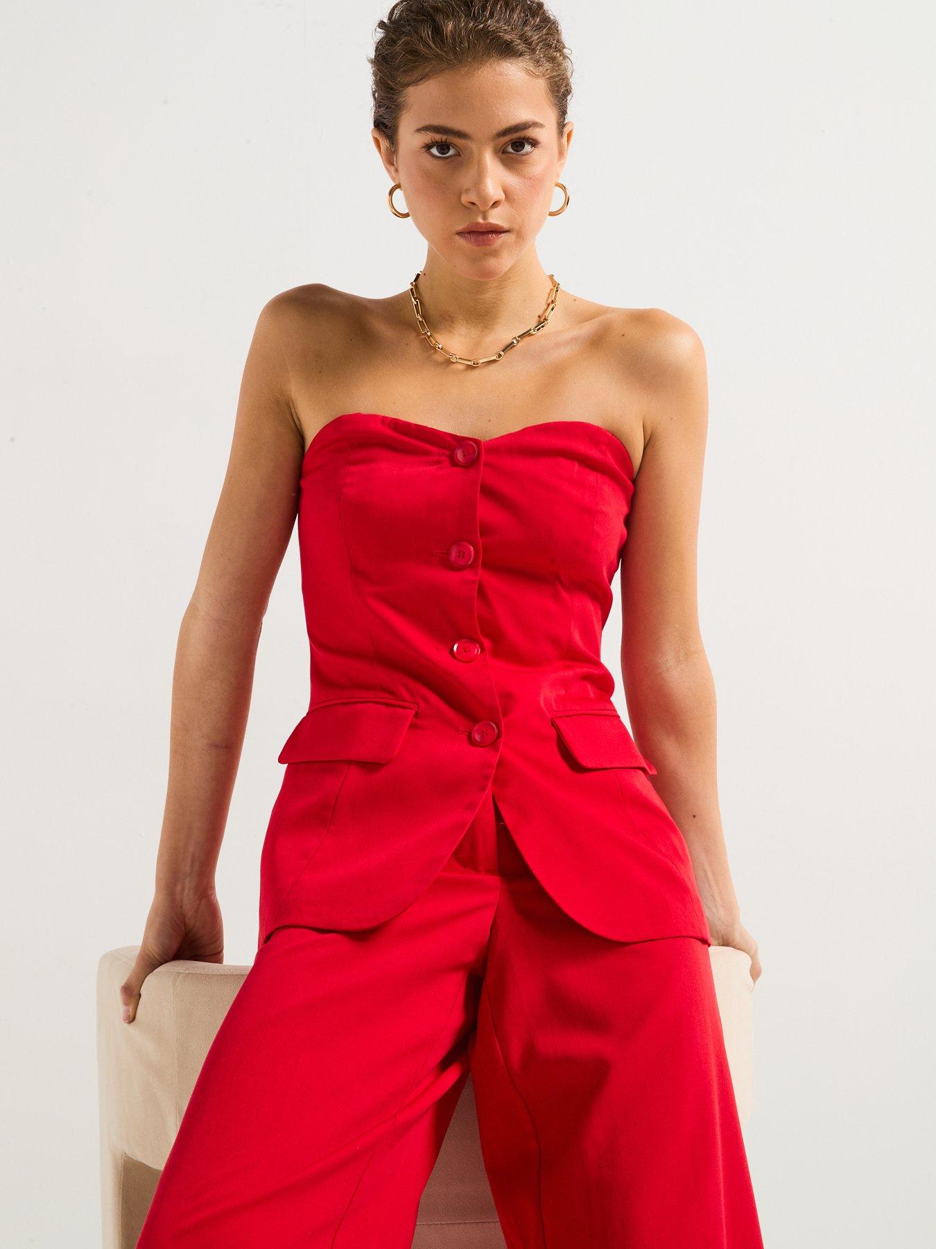 PIECES Tailored Strapless Top - Red | Very