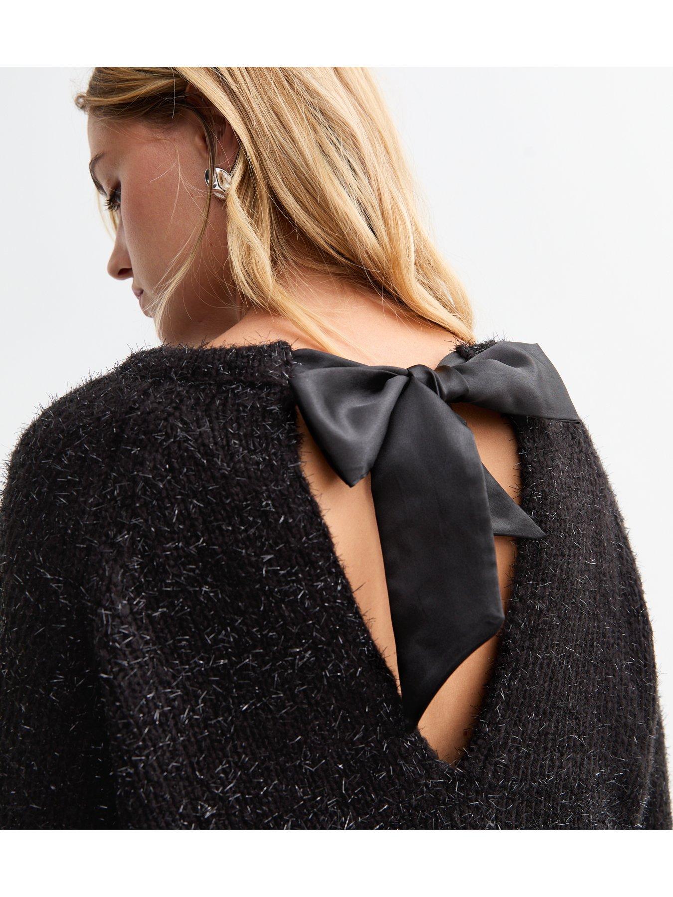 New Look Sparkle Bow Back Jumper - Black | Very