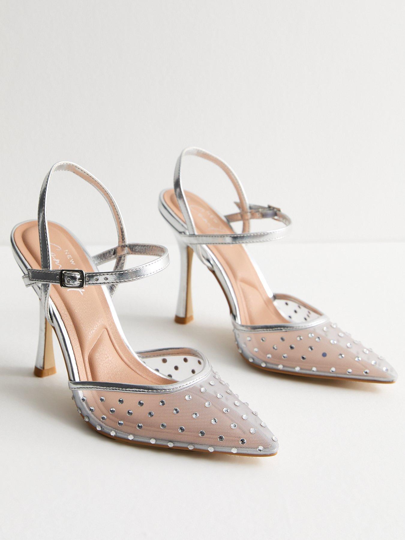 New Look Silver Diamanté Mesh Stiletto Heel Sandals | Very