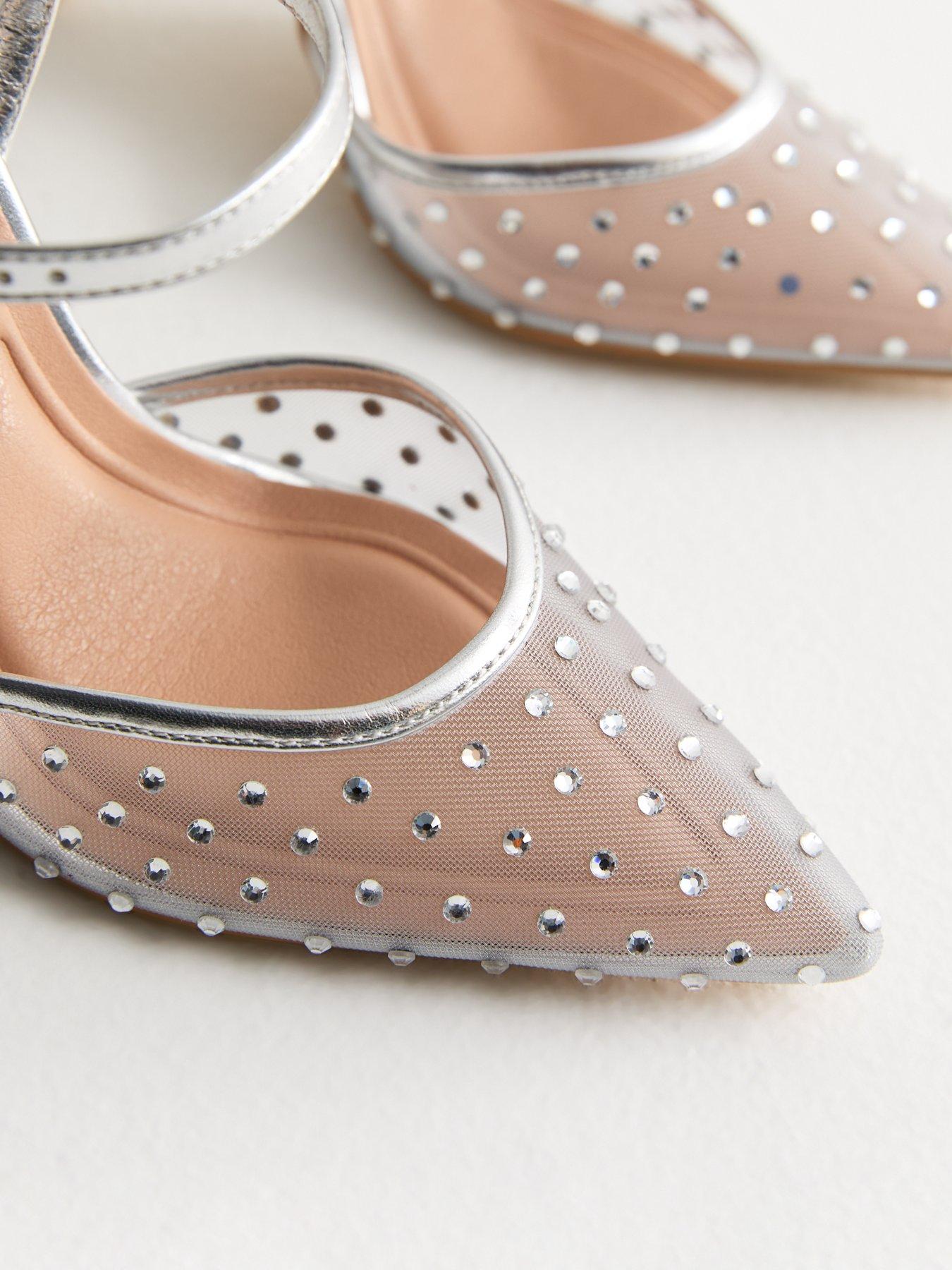 New Look Silver Diamanté Mesh Stiletto Heel Sandals | Very