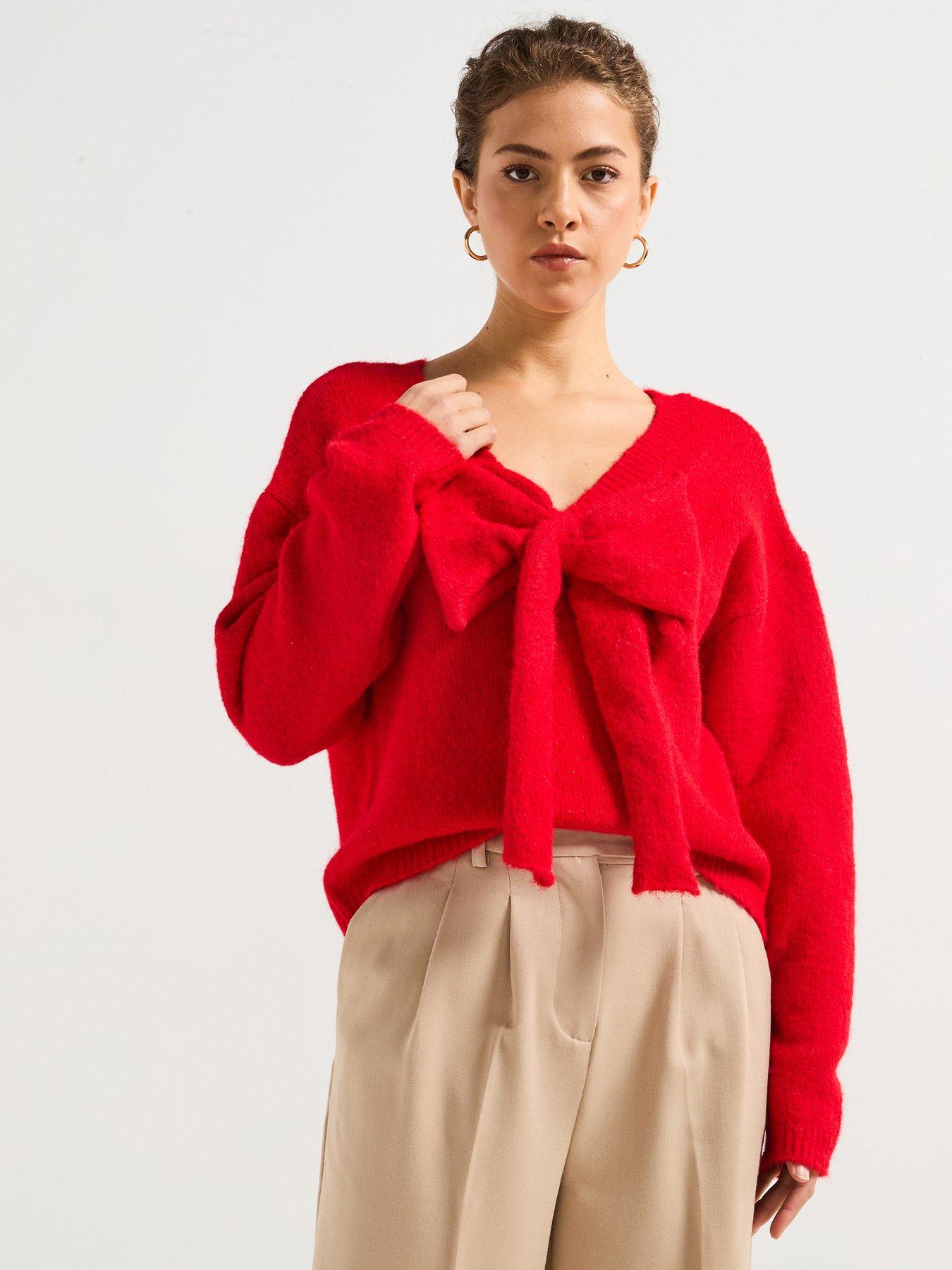 PIECES Reversible Bow Detail Jumper - Red | Very