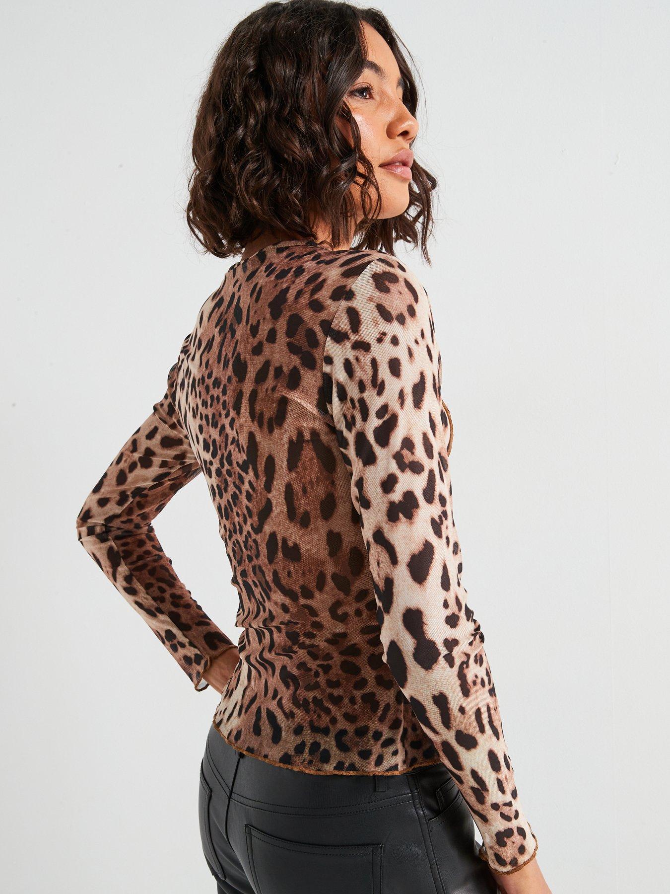 Vila Leopard Print Mesh Top - Multi | Very