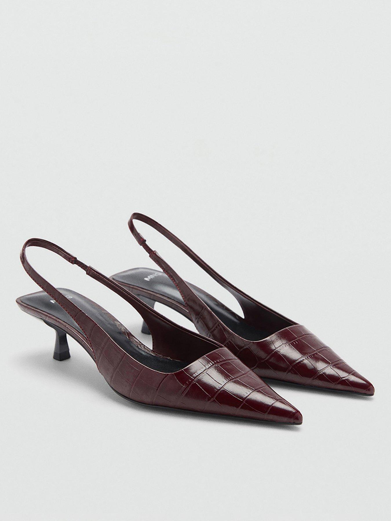Mango Pointed Kitten Heel Court Shoe - Burgundy | Very