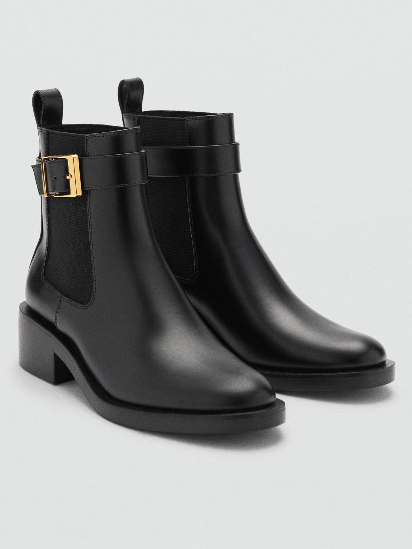 Mango Ankle Boots With Elastic Panel And Buckle - Black | Very