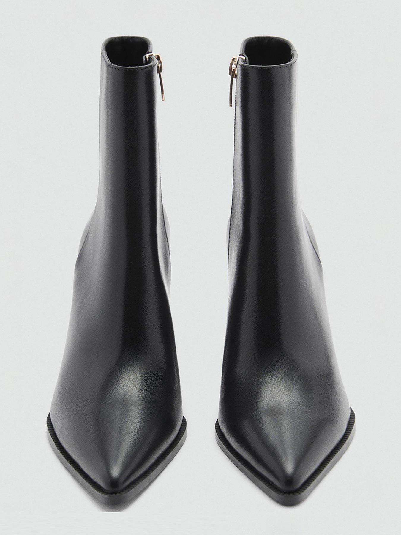 Mango Pointed Block Heel Ankle Boot - Black | Very