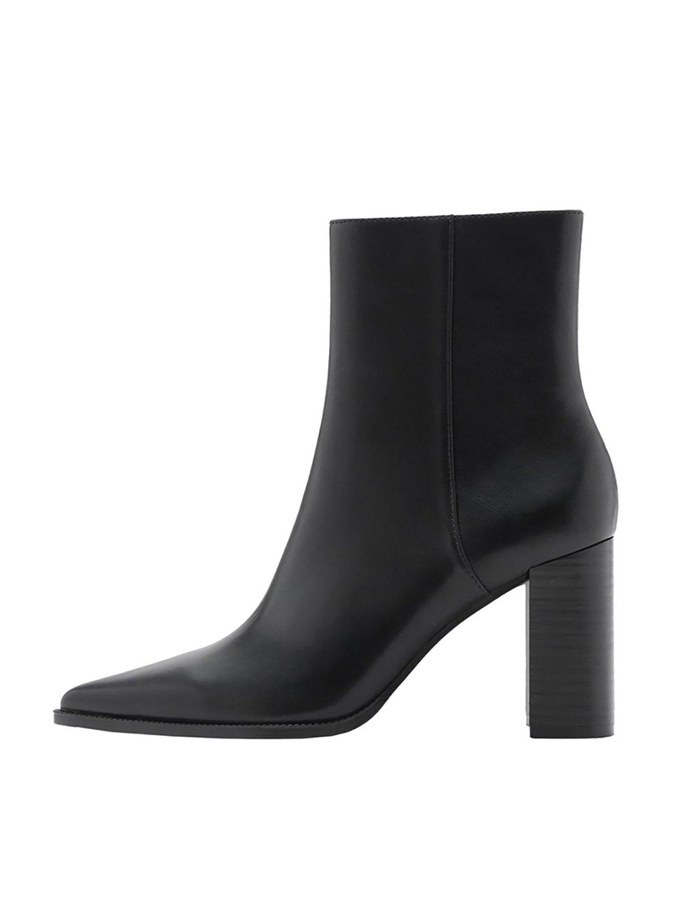 Mango Pointed Block Heel Ankle Boot - Black | Very