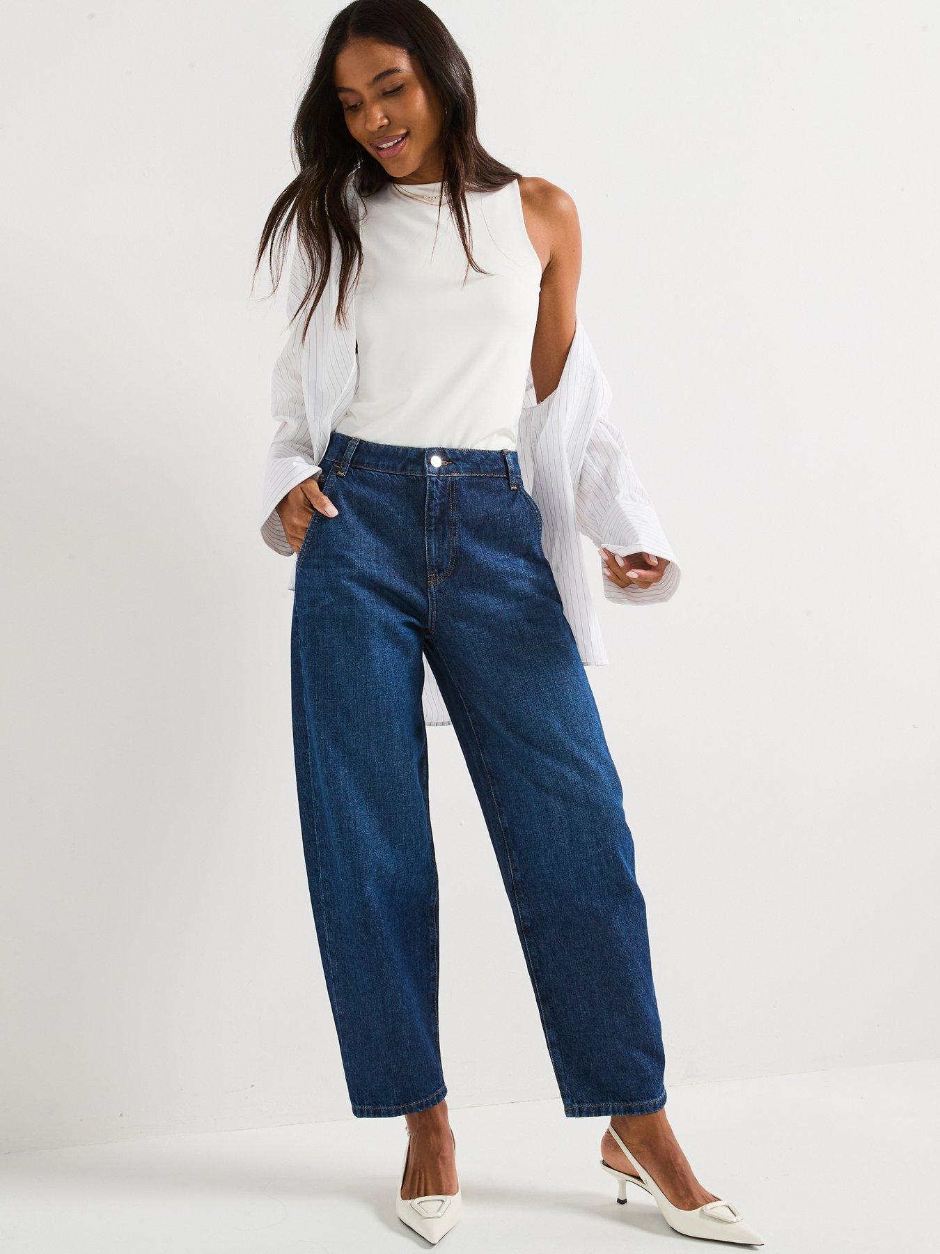V by Very High Rise Barrel Leg Jeans - Dark Wash | Very