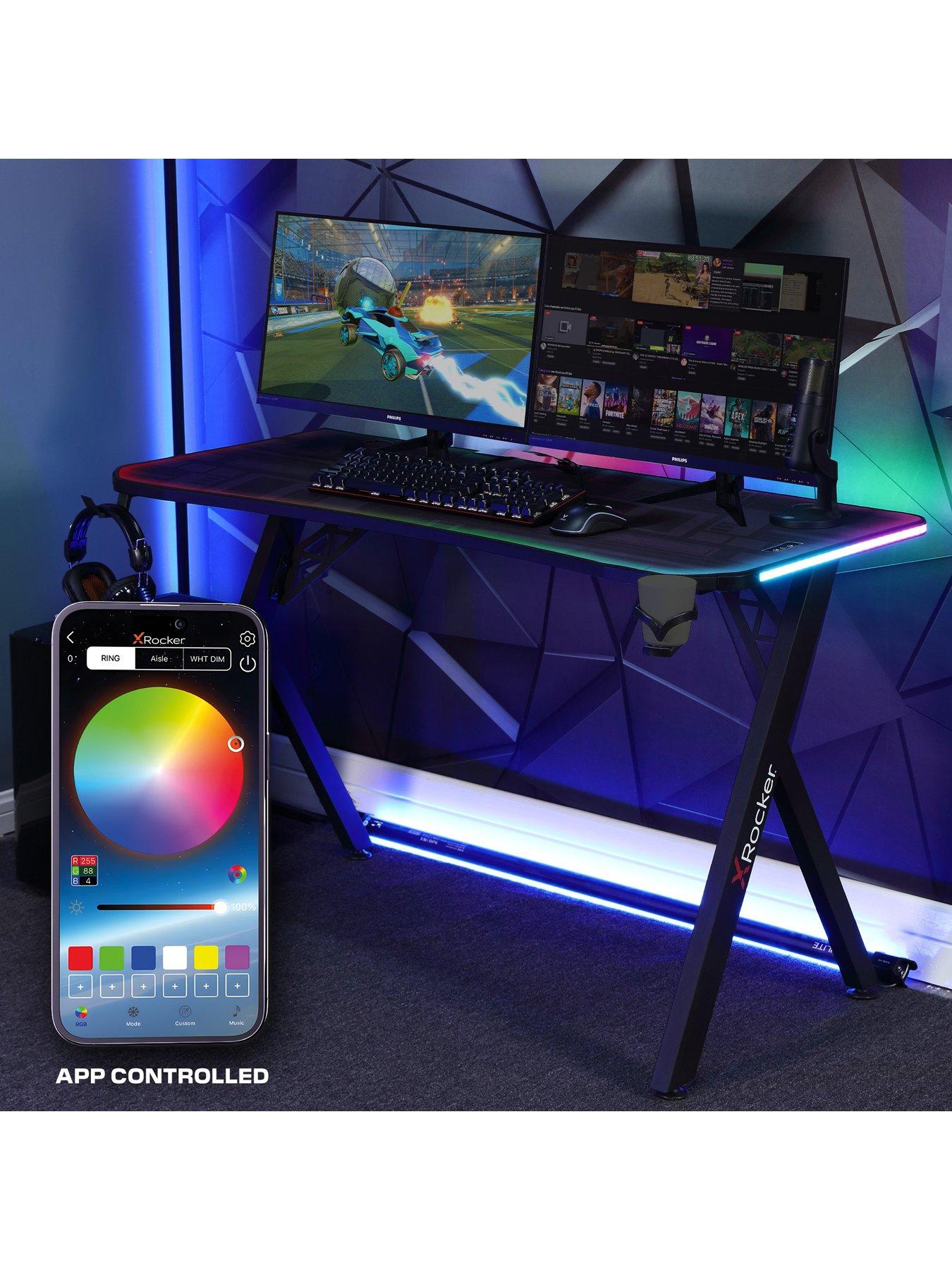 X Rocker Lumio XL Gaming Desk with 3 Sided app-controlled LED Lighting ...