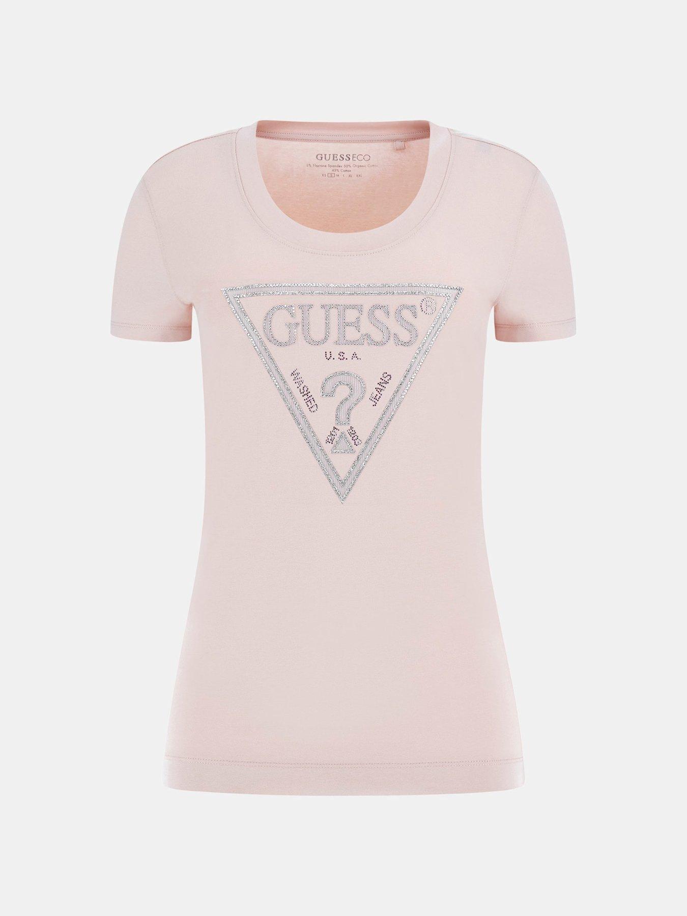 Guess Short Sleeve Shiny Triangle T-Shirt - Pink | Very