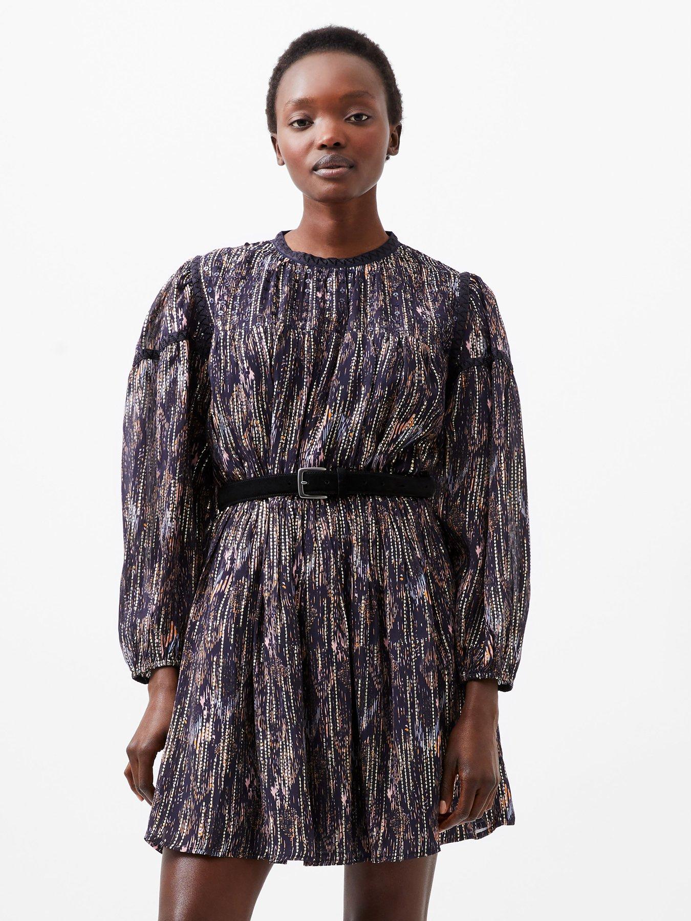 French Connection Sequin Lurex Jacquard Mini Dress - Blue | Very