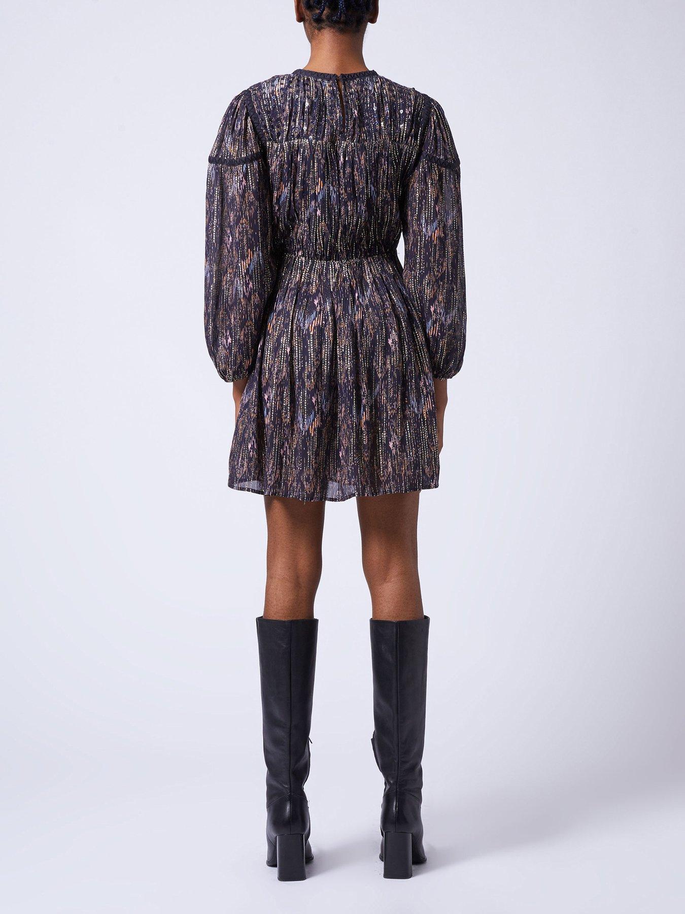 French Connection Sequin Lurex Jacquard Mini Dress - Blue | Very