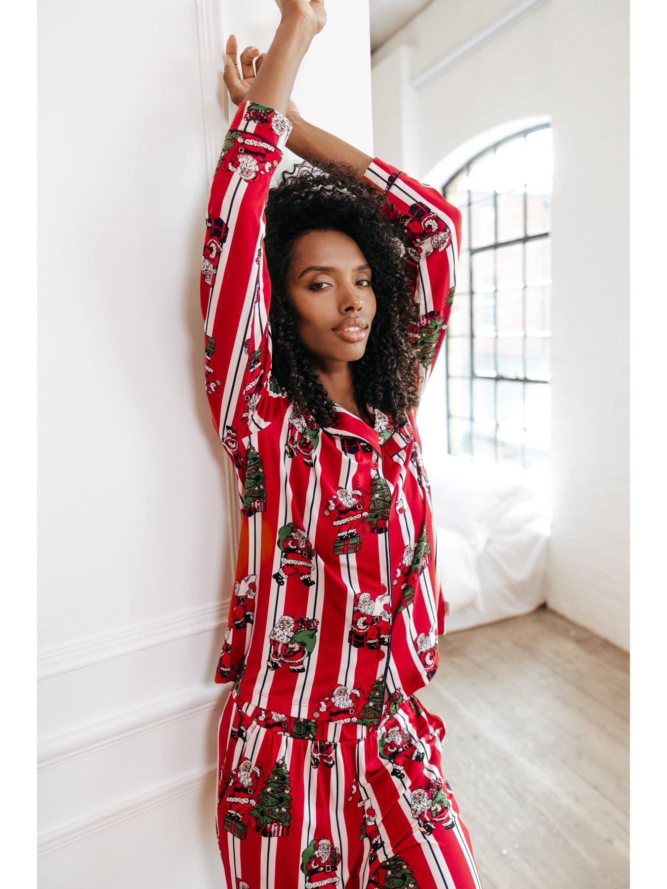 CHELSEA PEERS Christmas Santa Stripe Print Long Pyjama Set | Very