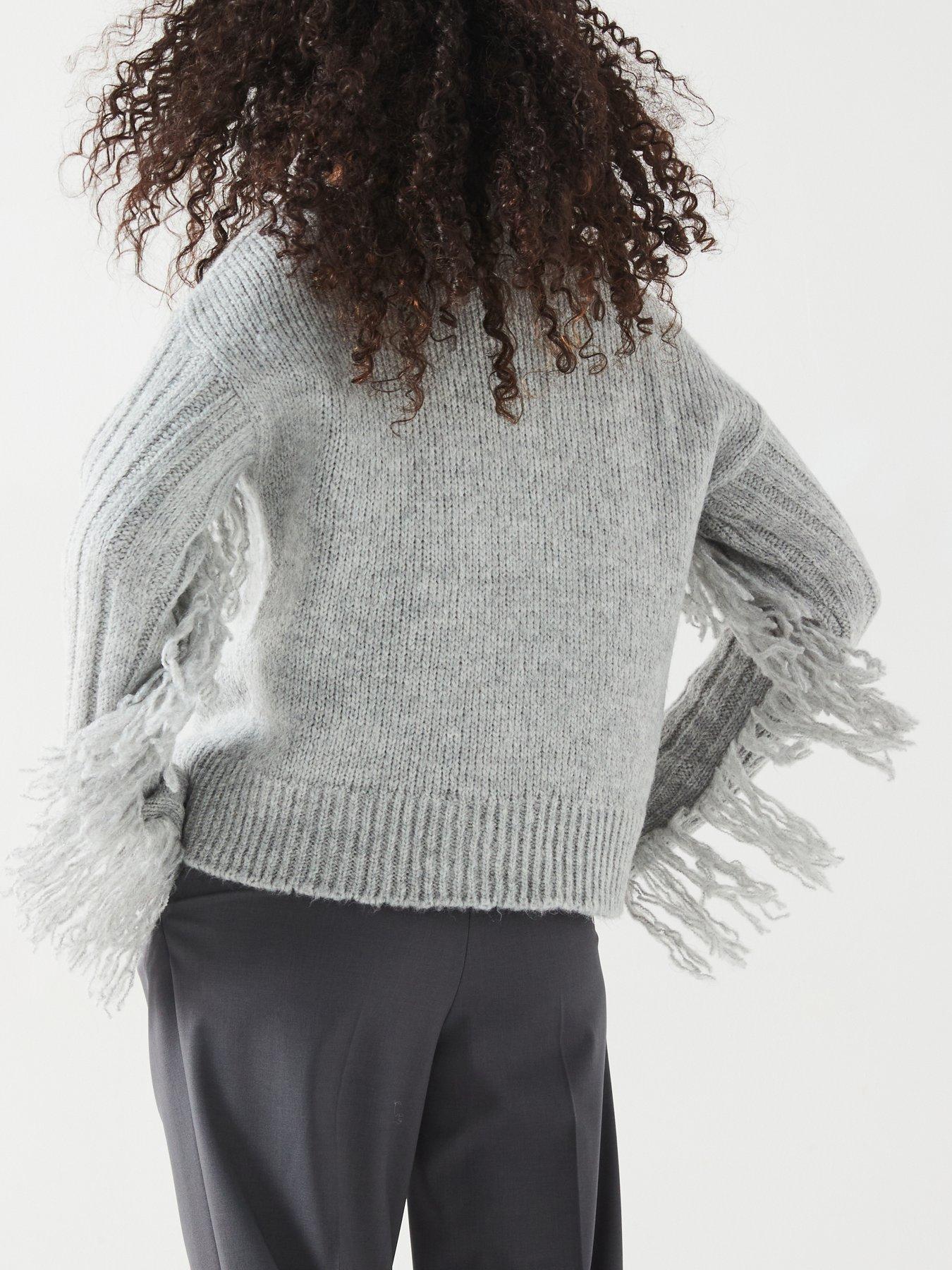 V by Very Funnel Neck Fringe Jumper With Wool - Grey | Very