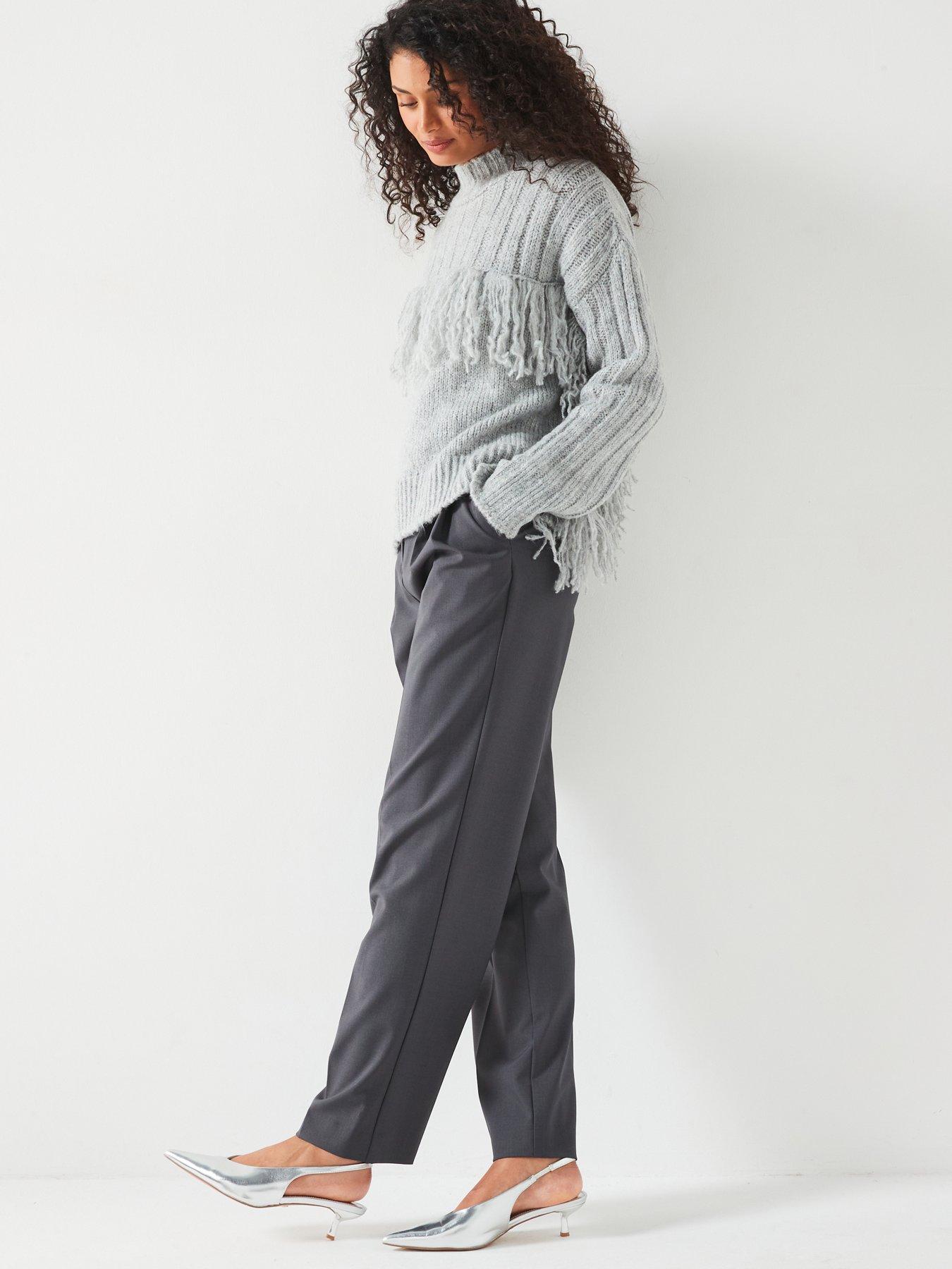V by Very Funnel Neck Fringe Jumper With Wool - Grey | Very