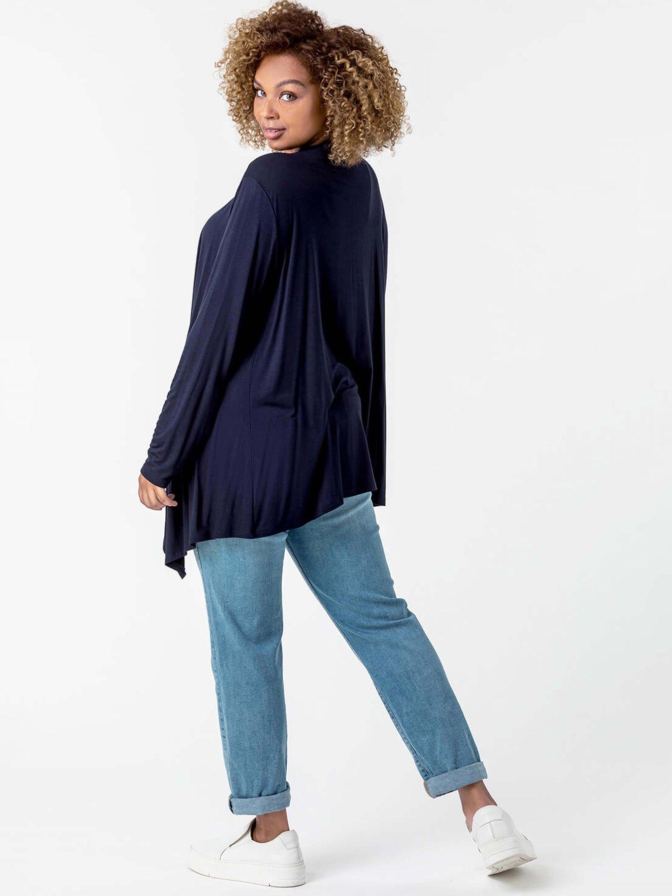Roman Curve Waterfall Front Jersey Cardigan - Navy | Very
