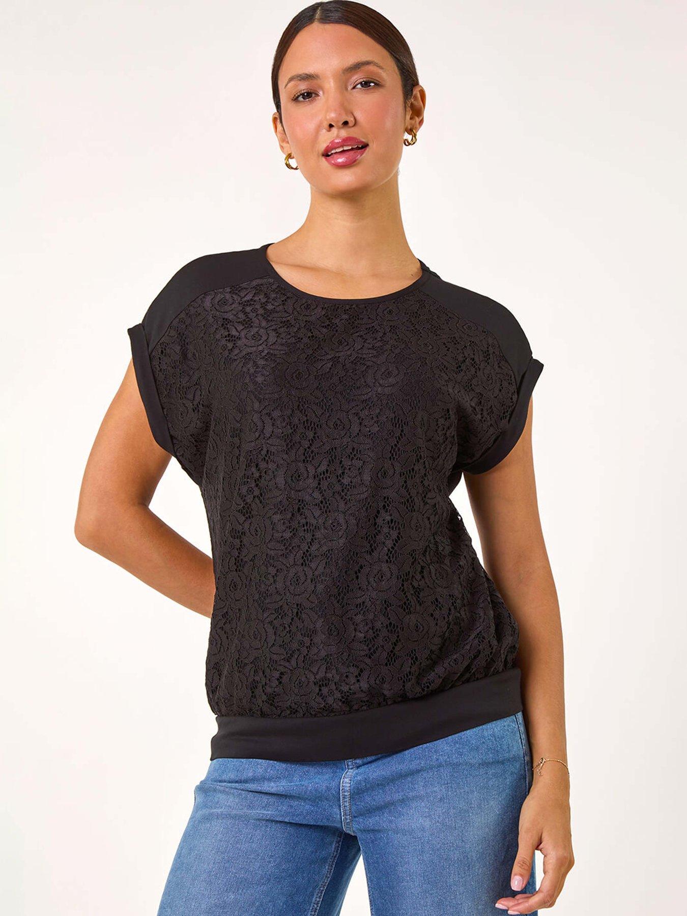 Roman Lace Front Stretch Jersey Top - Black | Very