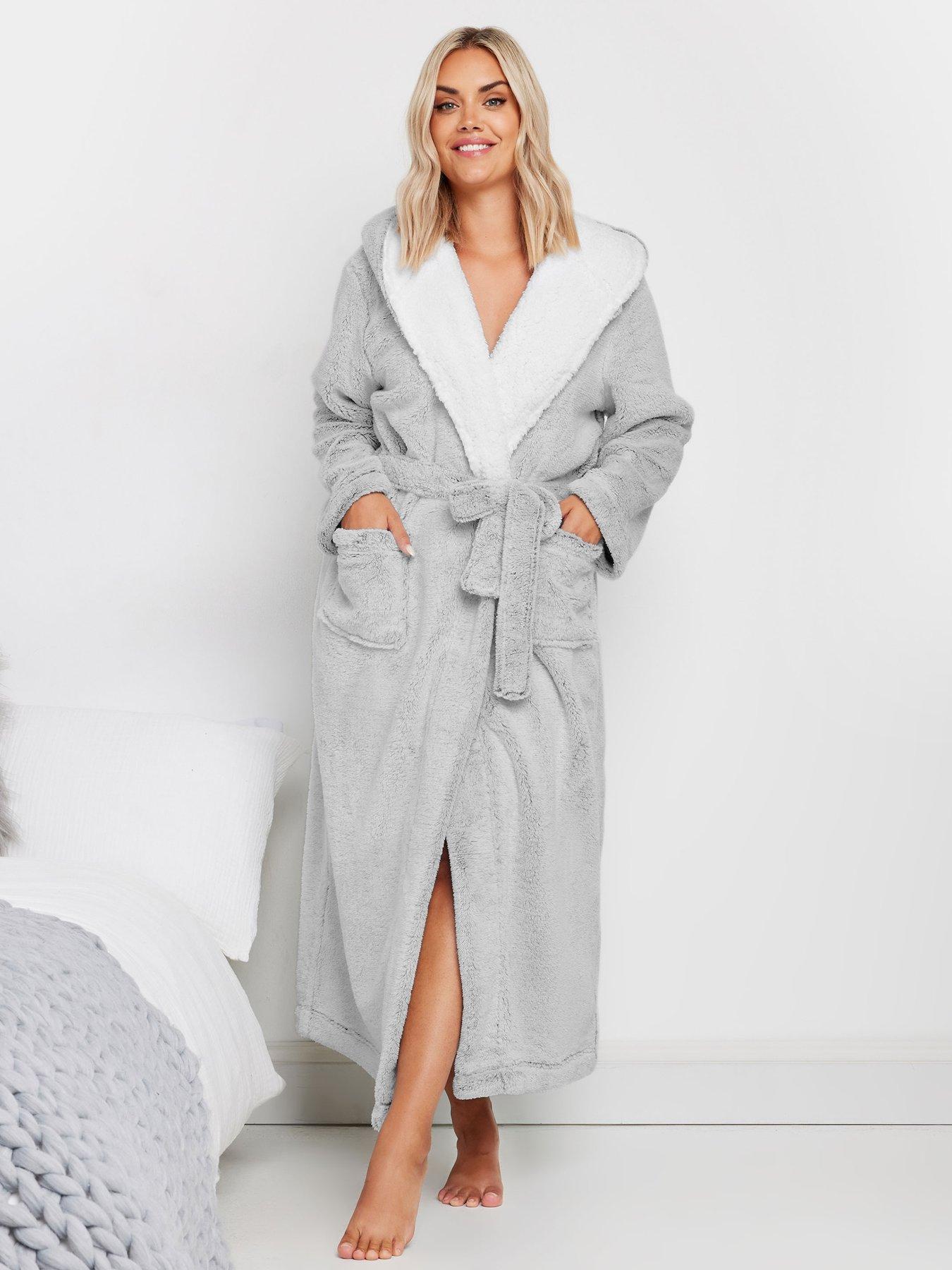 Yours Curve Contrast Hooded Maxi Robe - Grey | Very