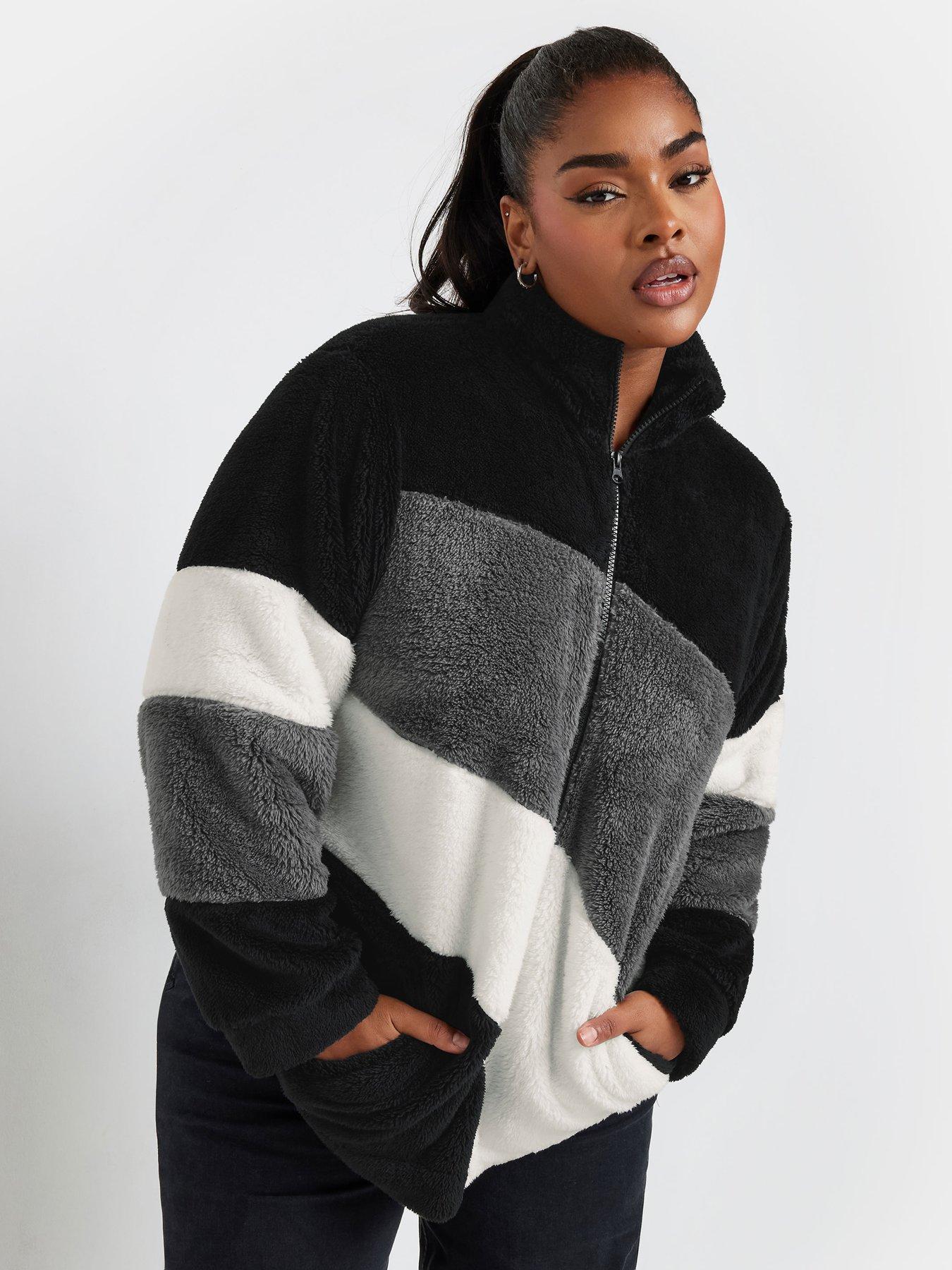 Yours Curve Colour Block Fleece Tunic - Black | Very