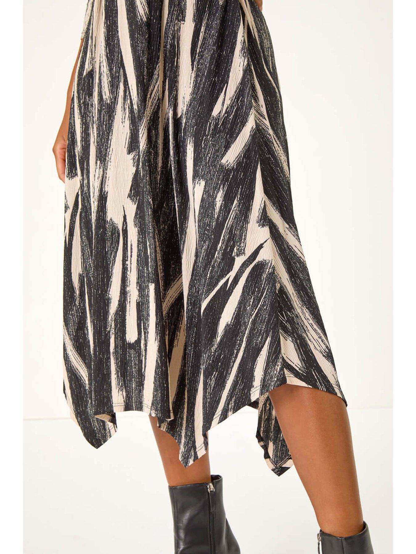 Roman Ribbon Print Hanky Hem Midi Dress - Beige | Very