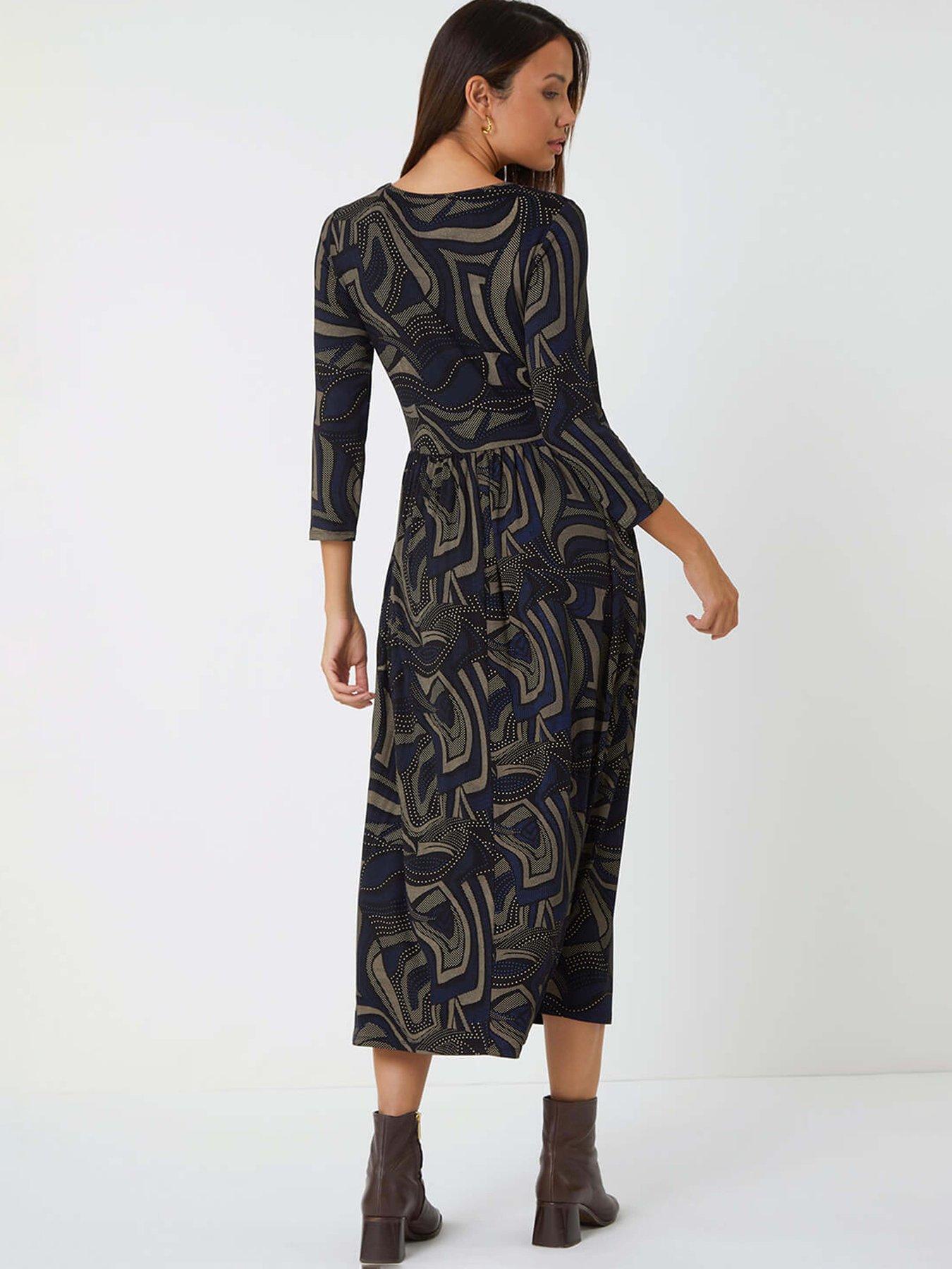 Roman Abstract Pocket Detail Midi Stretch Dress - Taupe | Very