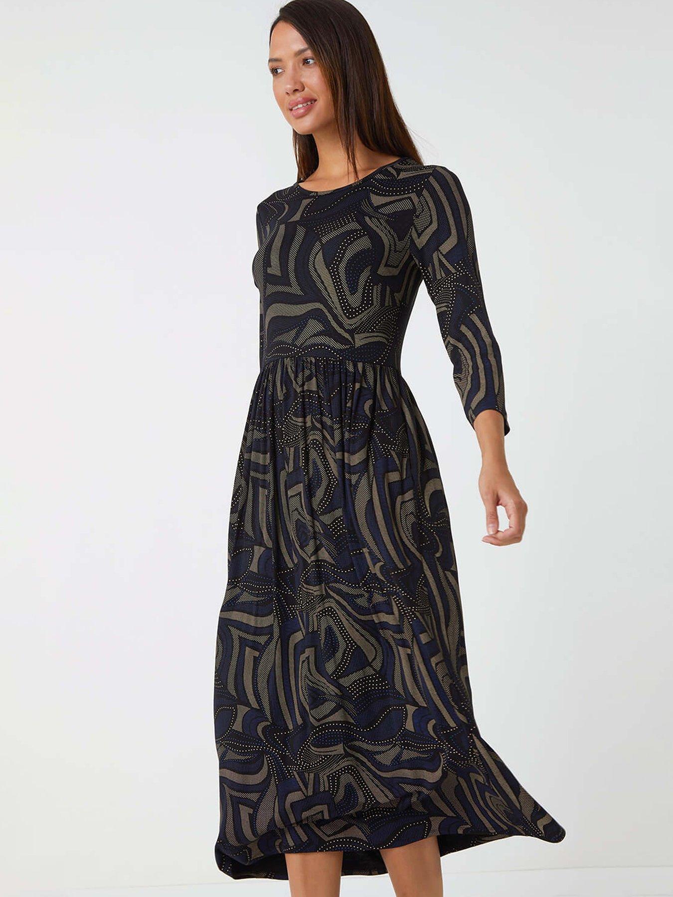 Roman Abstract Pocket Detail Midi Stretch Dress - Taupe | Very