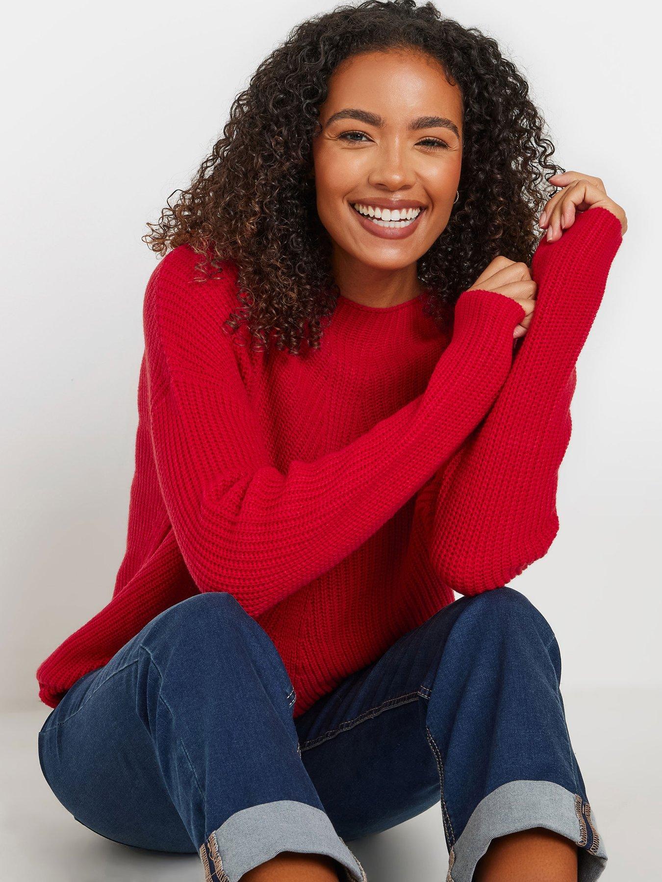M&Co Funnel Neck Stitch Jumper - Red | Very