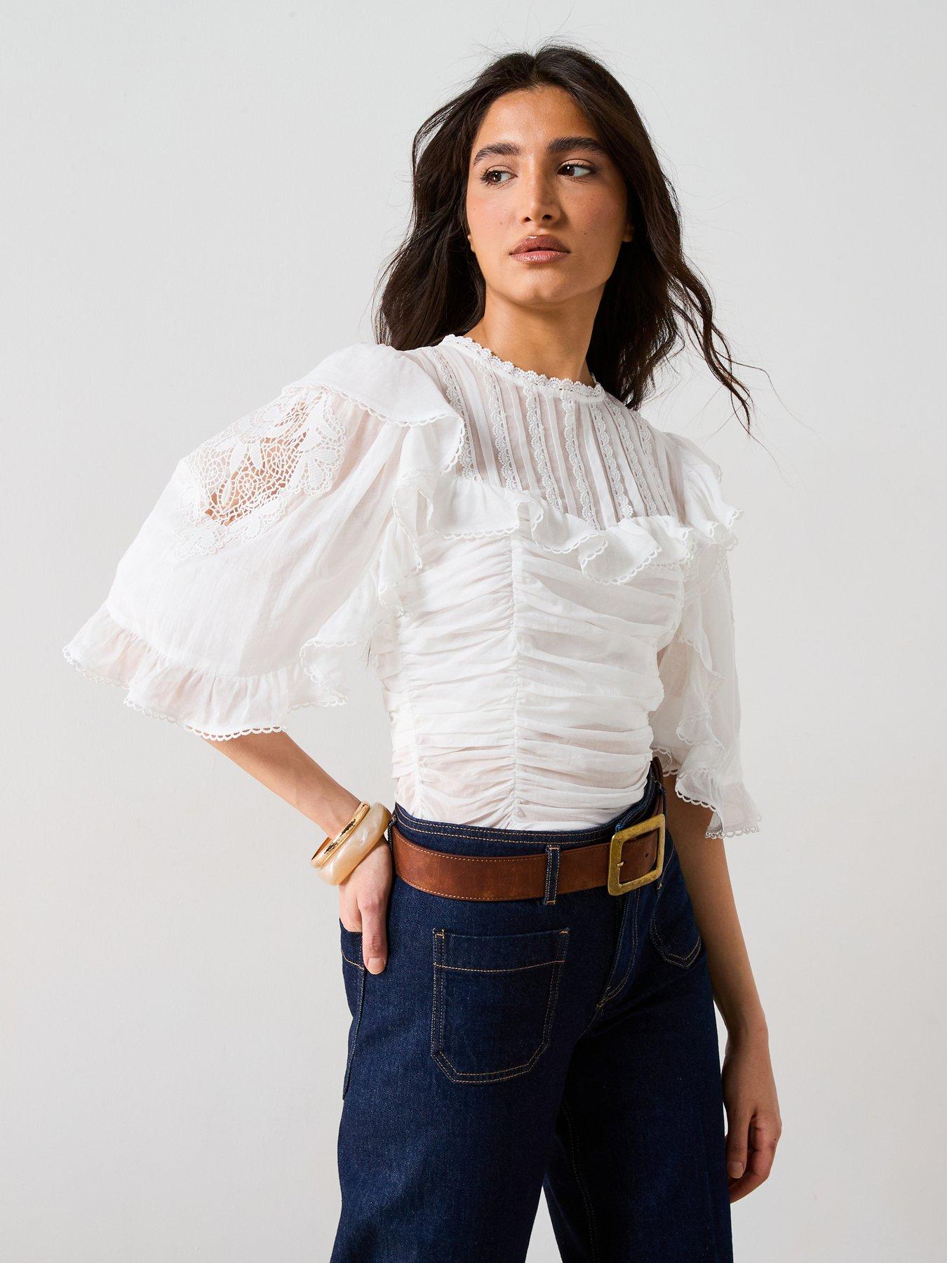 V by Very Frill Lace Blouse - White | Very