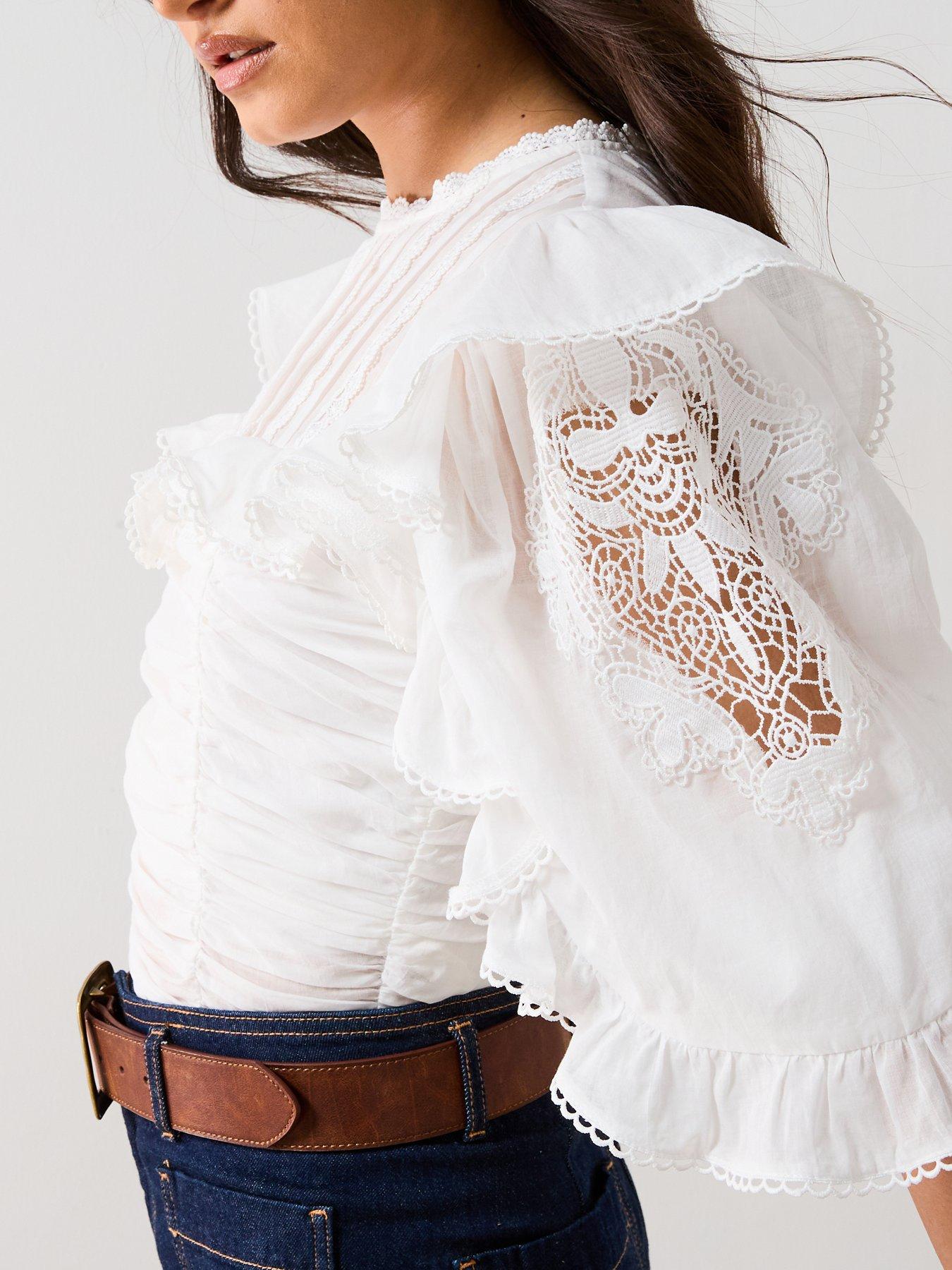 V by Very Frill Lace Blouse - White | Very