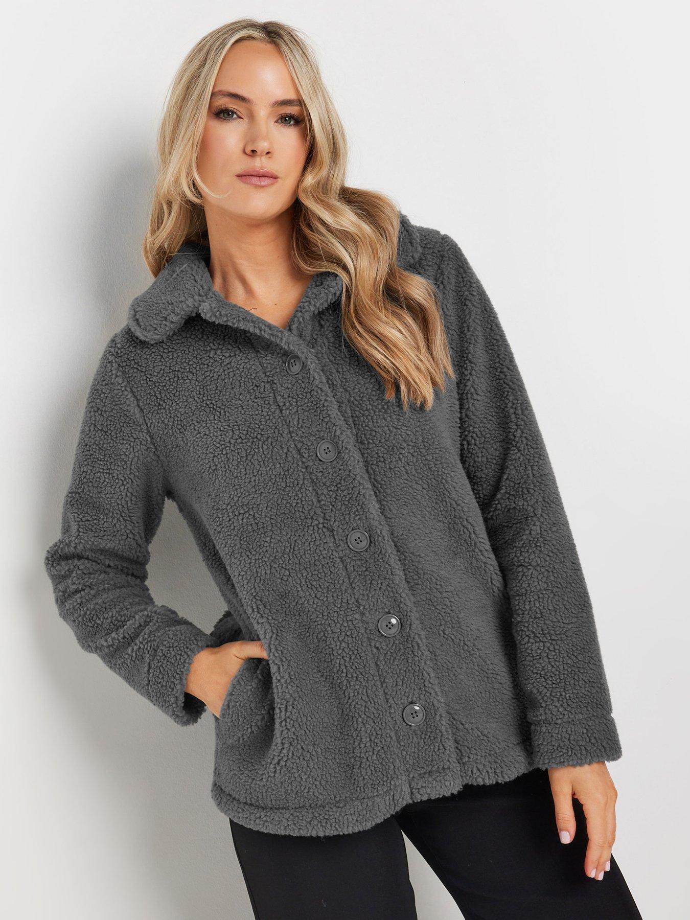 Long Tall Sally Button Borg Teddy Fleece Jacket - Grey | Very