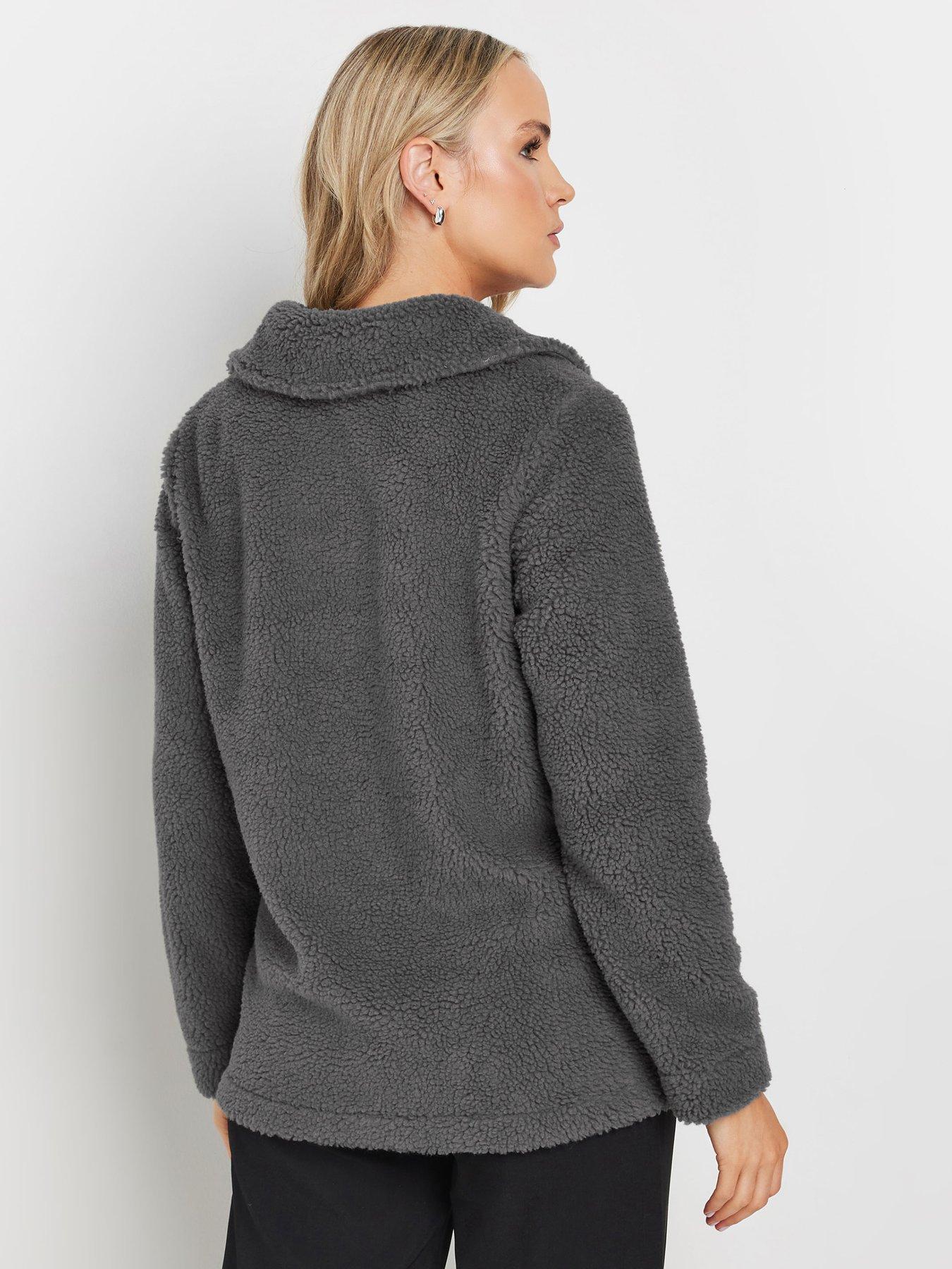 Long Tall Sally Button Borg Teddy Fleece Jacket - Grey | Very