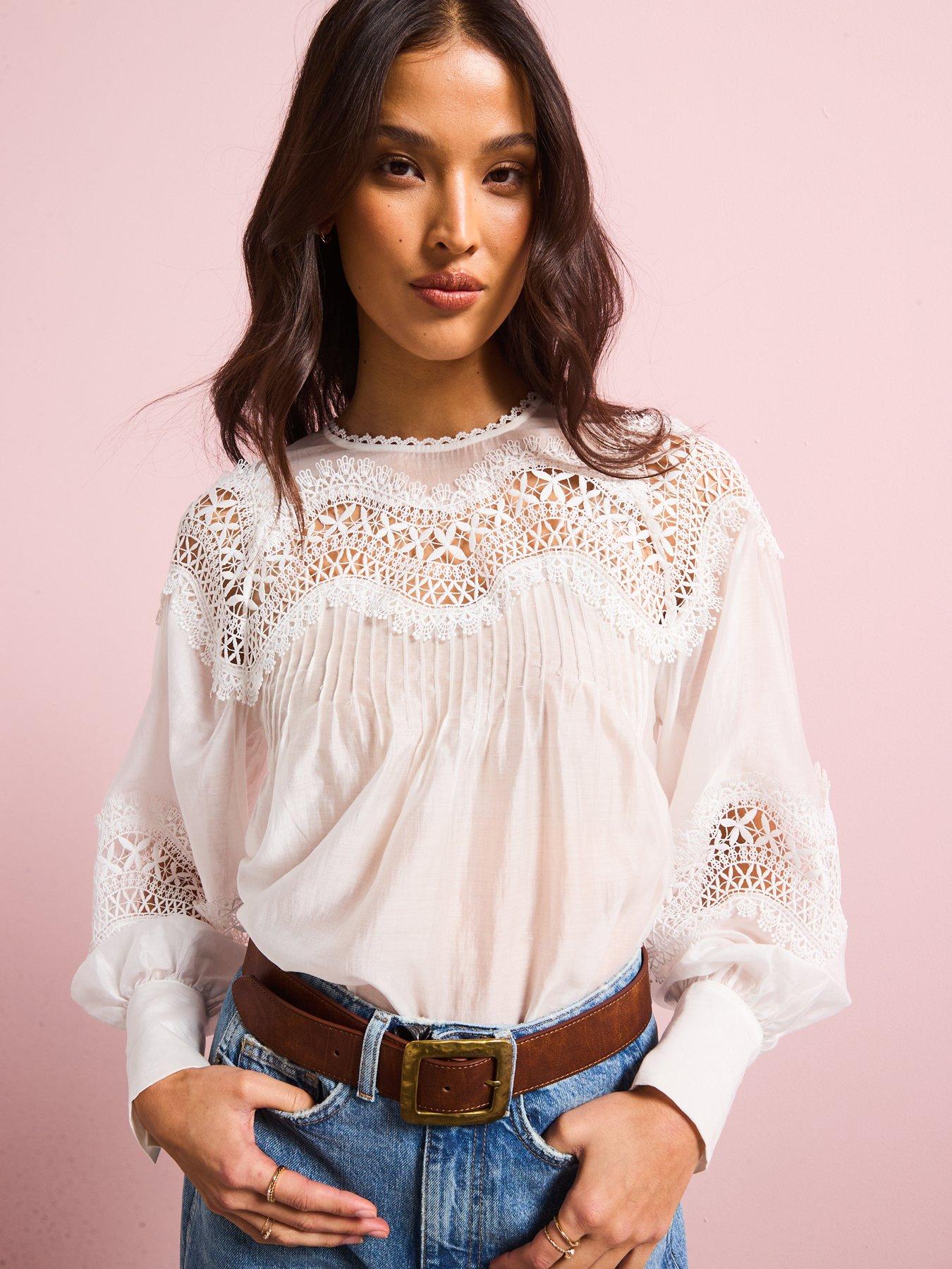 V by Very Premium Lace Insert Blouse - White | Very