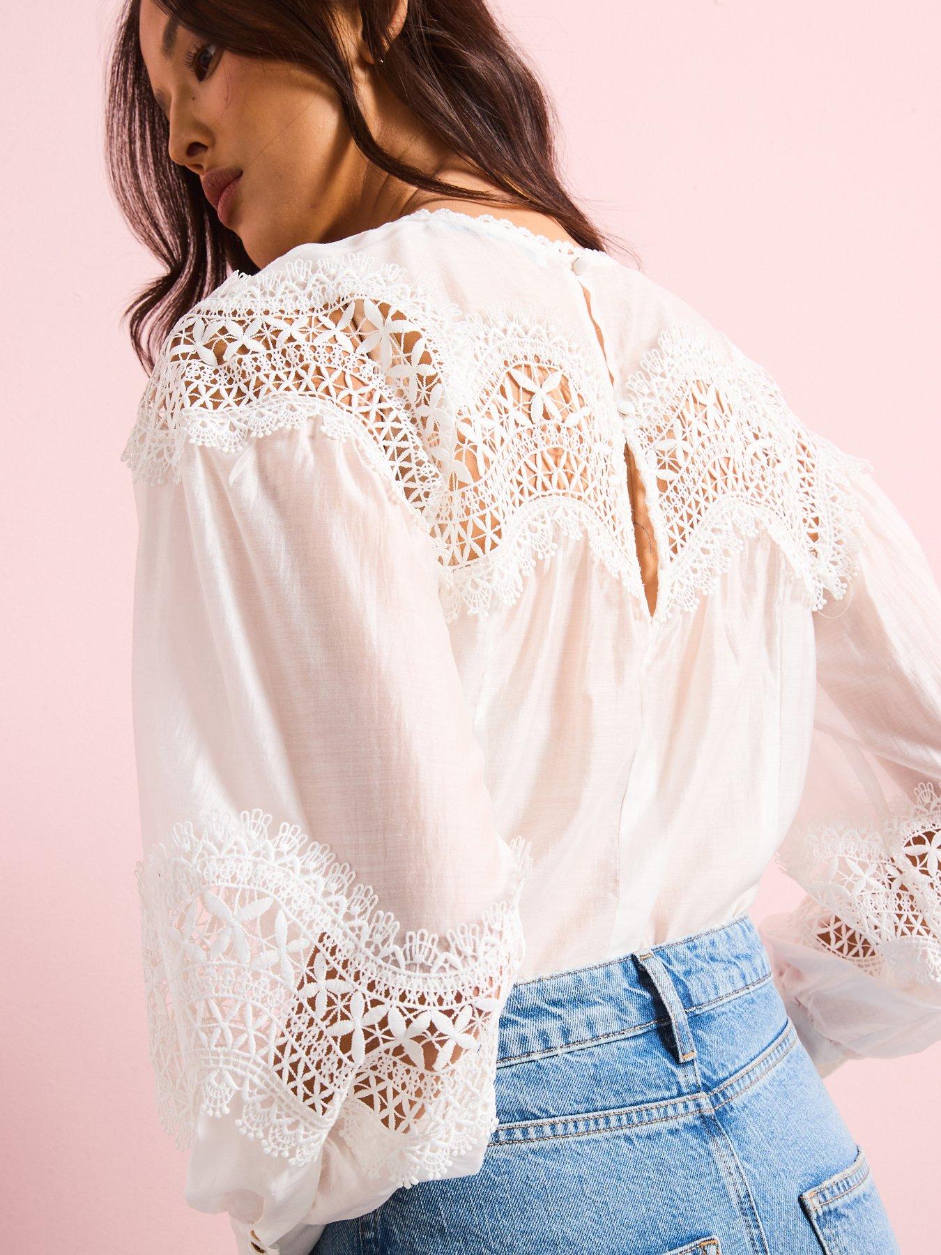 V by Very Premium Lace Insert Blouse - White | Very
