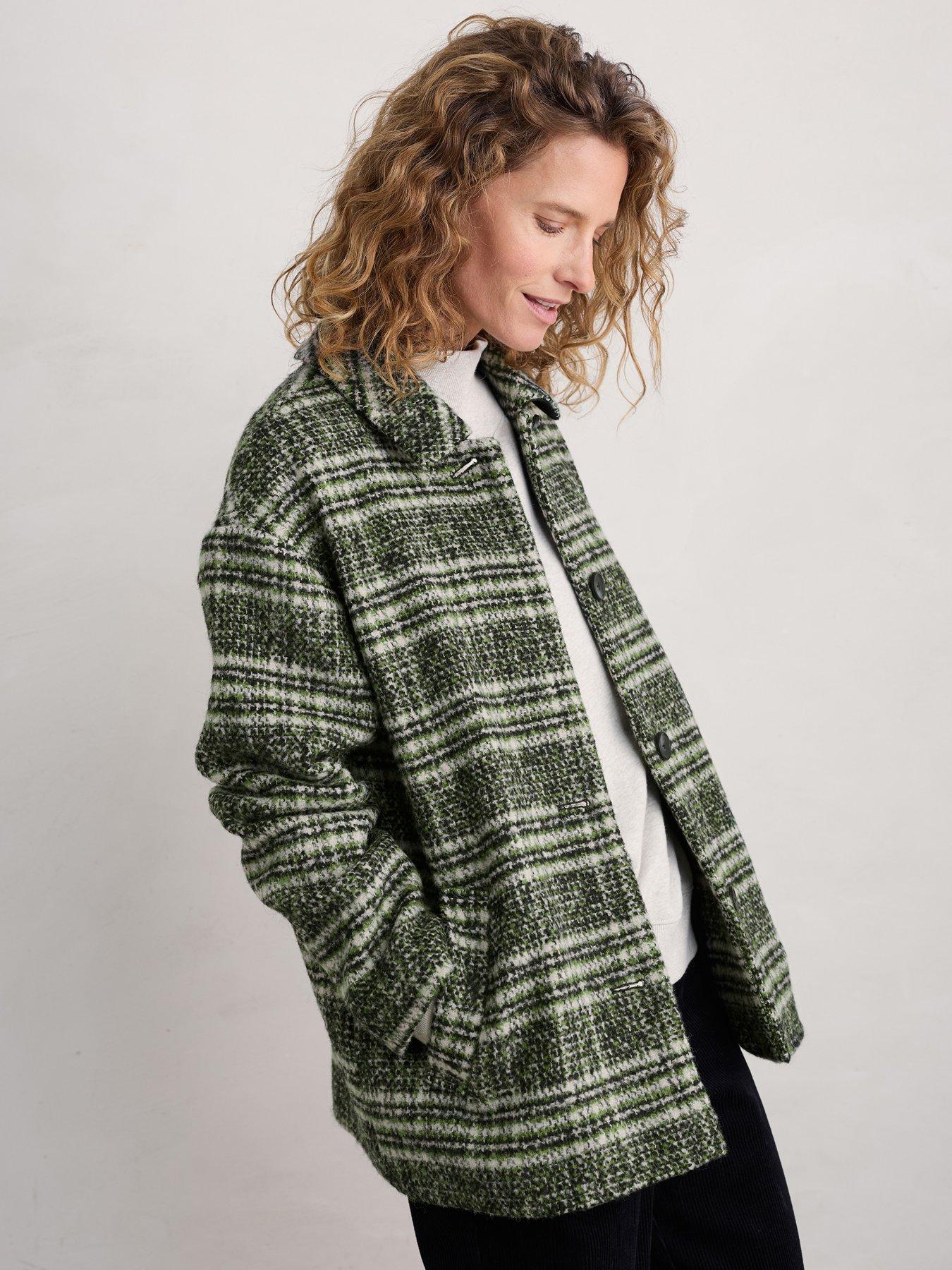 Seasalt Cornwall Wool Blend Check Relaxed Coat - Navy | Very