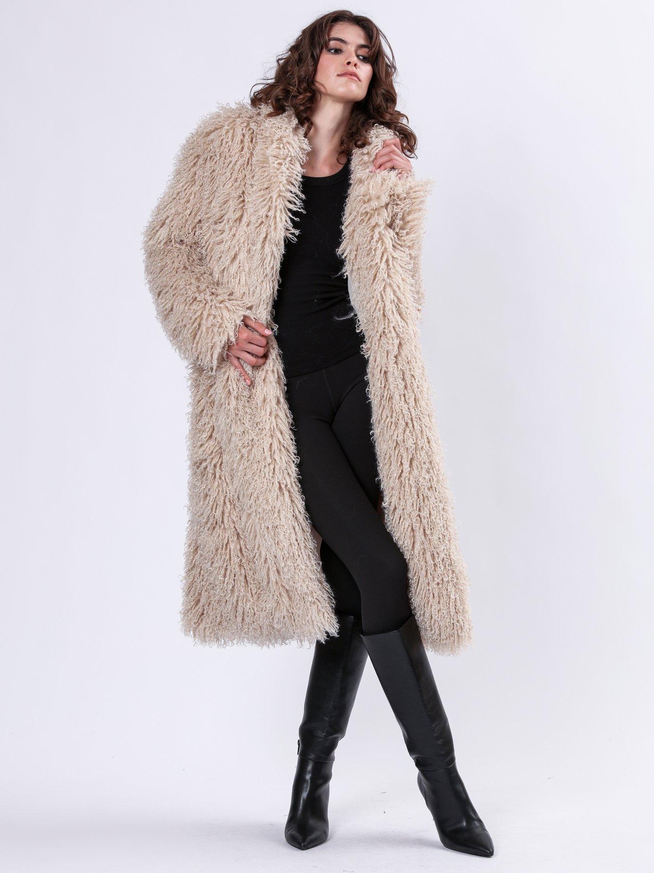 Religion Long Hair Faux Fur Coat - Cream | Very