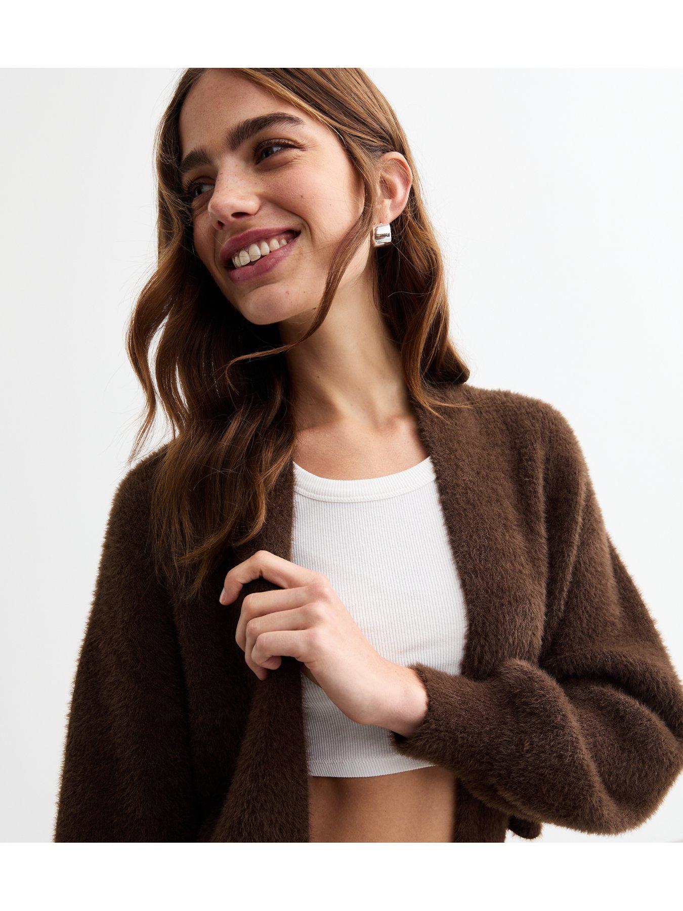 New Look Metallic Thread Fluffy Crop Cardigan - Brown | Very