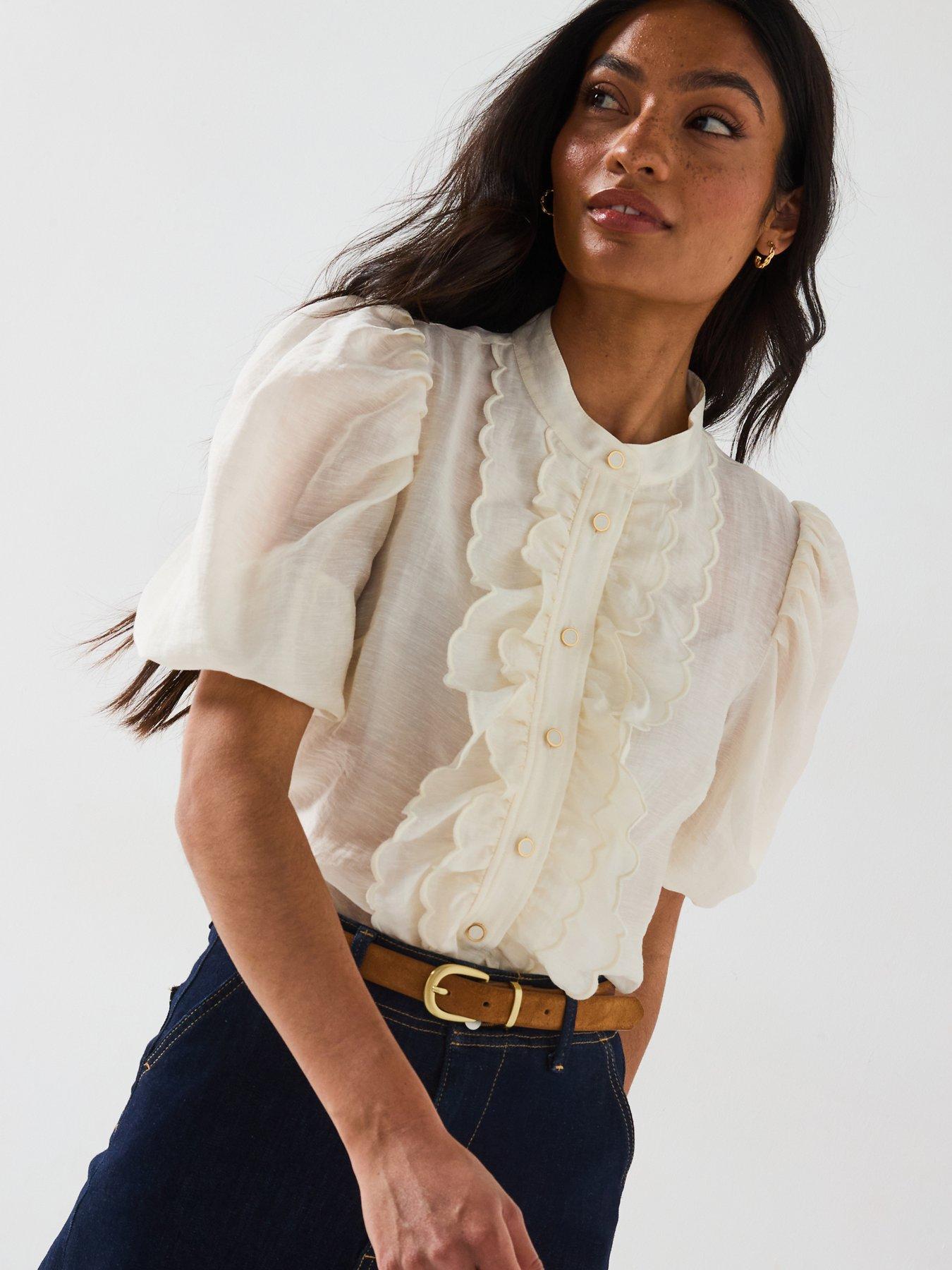 V by Very Scalloped Placket Blouse - Cream | Very
