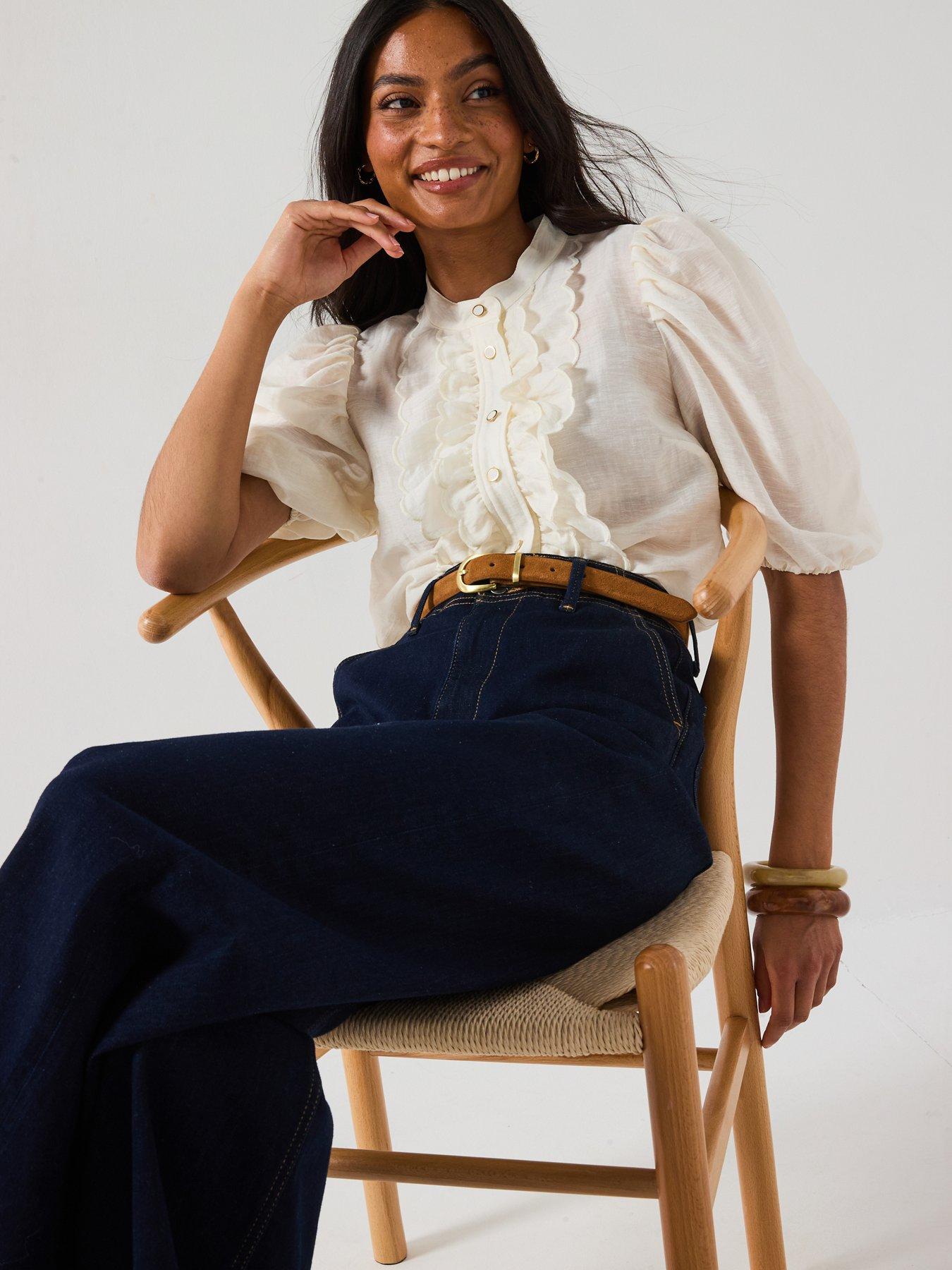 V by Very Scalloped Placket Blouse - Cream | Very