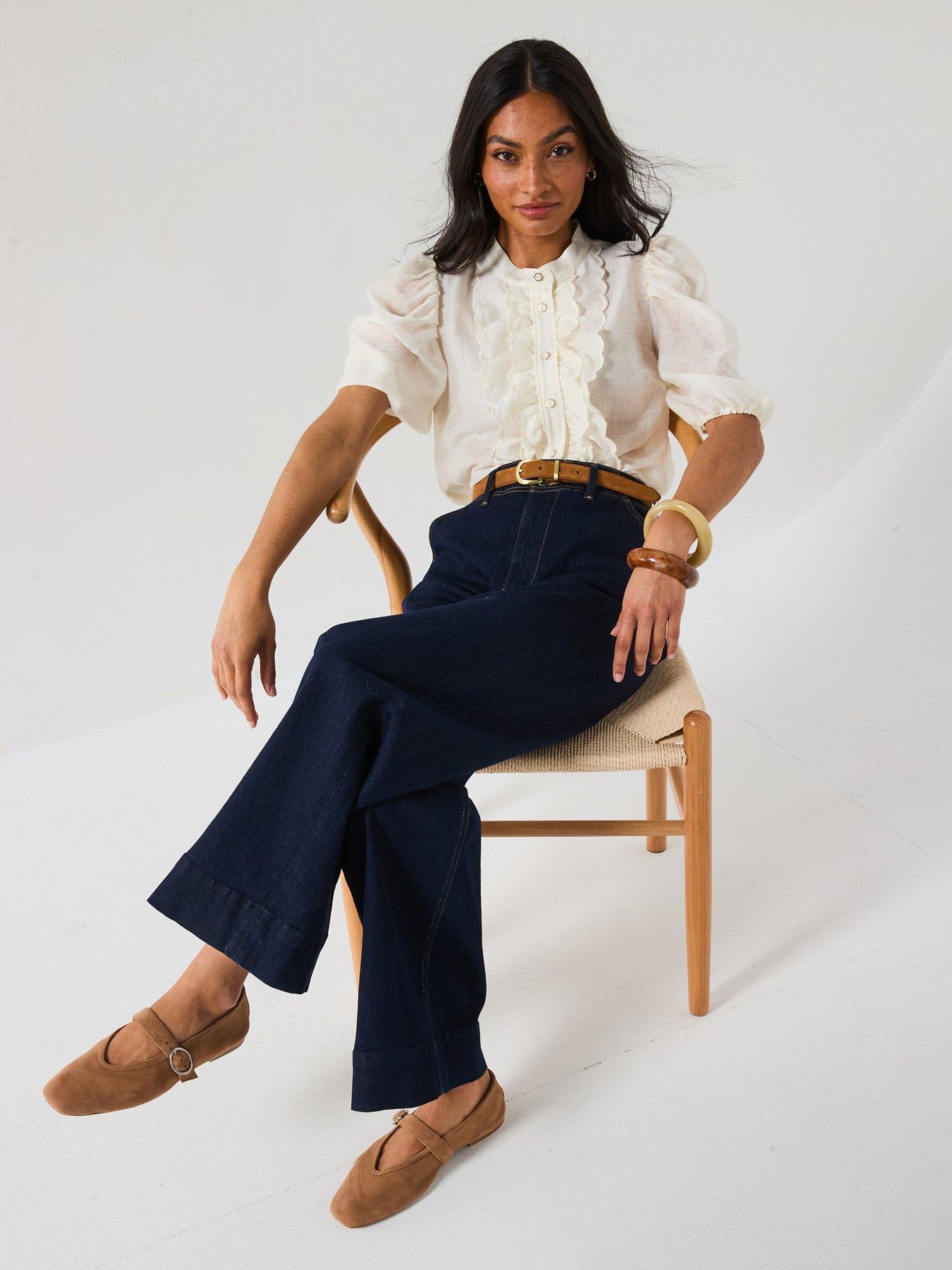 V by Very Scalloped Placket Blouse - Cream | Very