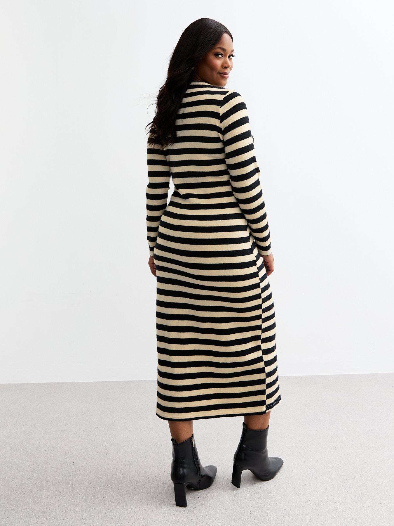 New Look Curves Striped Midi Dress - Cream/Black | Very