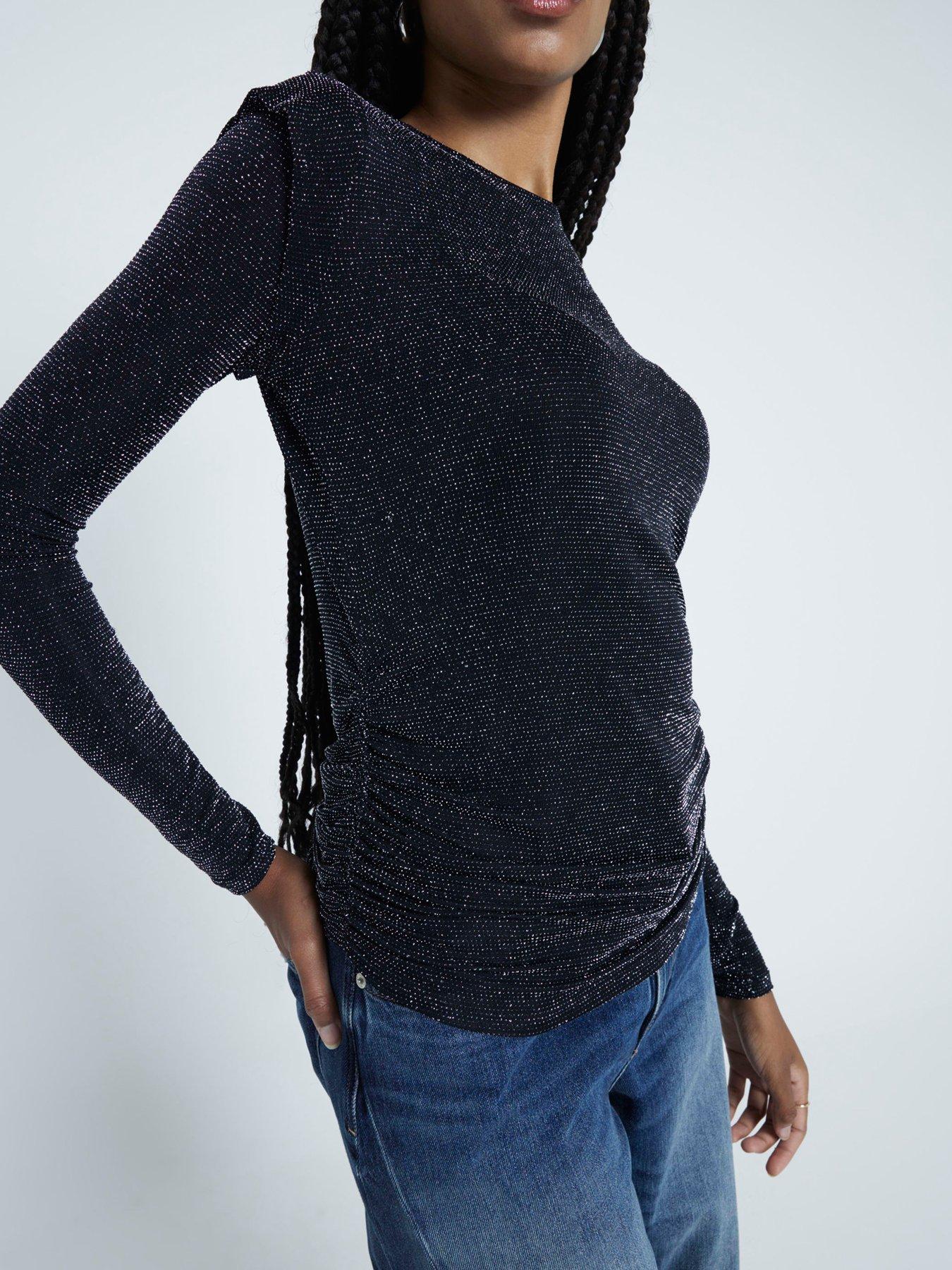 River Island Ruched Lurex Top - Black | Very
